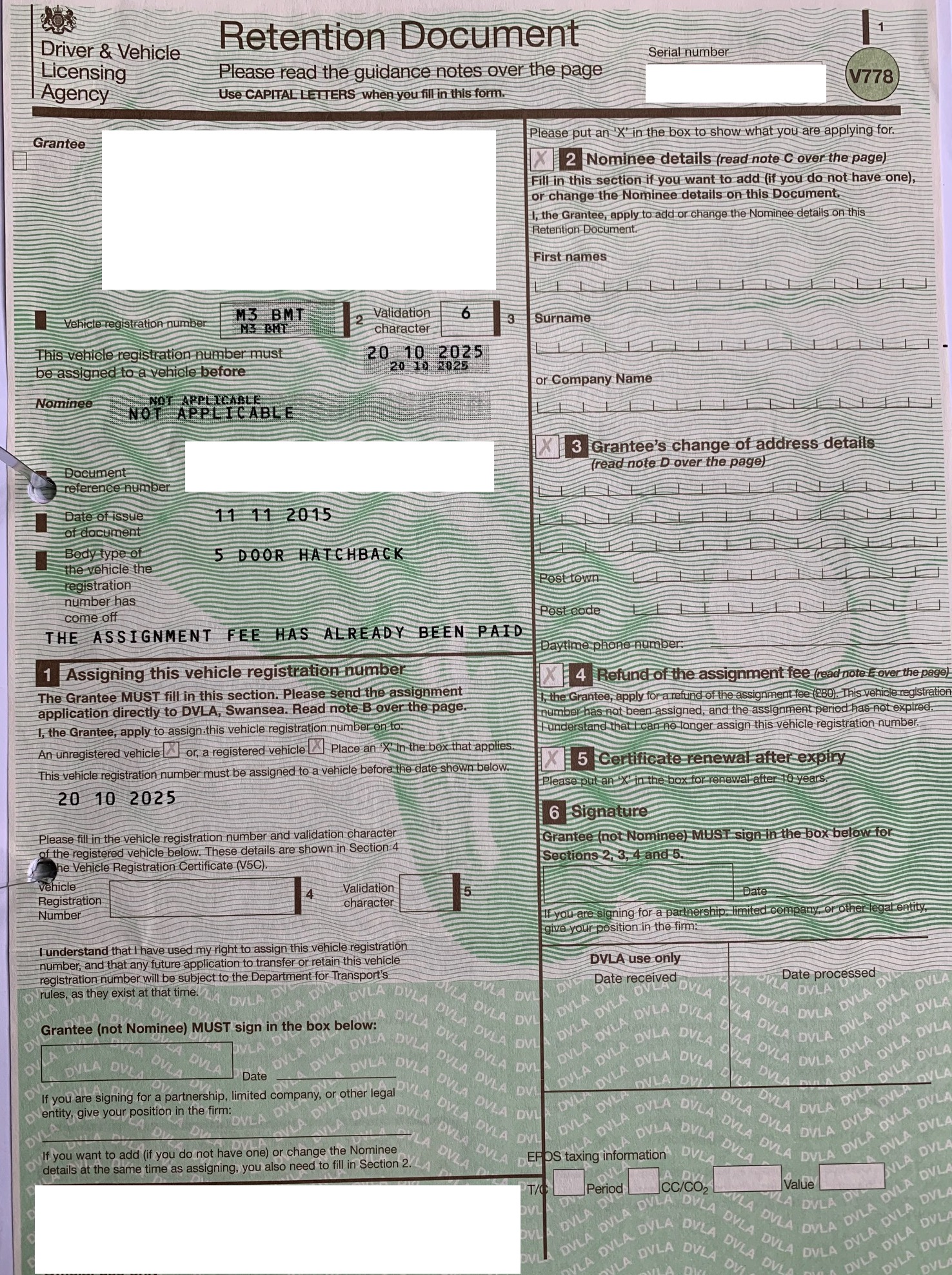 'M3 BMT' - NUMBER PLATE for sale by auction in , United Kingdom