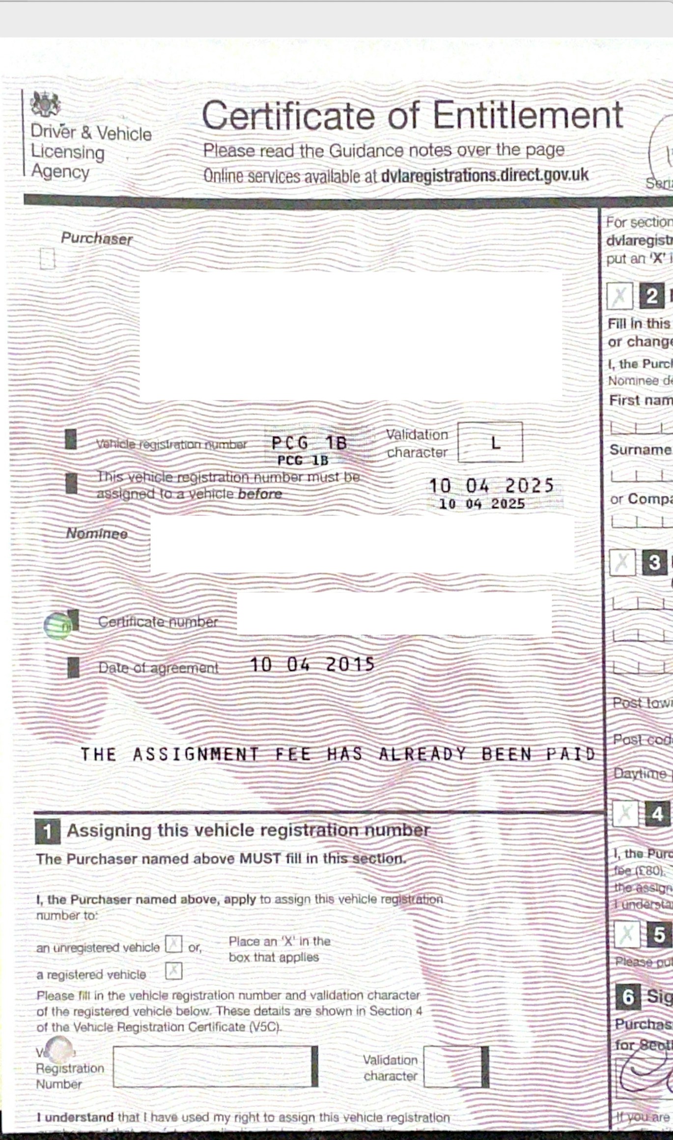 'PCG 1B' - NUMBER PLATE for sale by auction in , United Kingdom