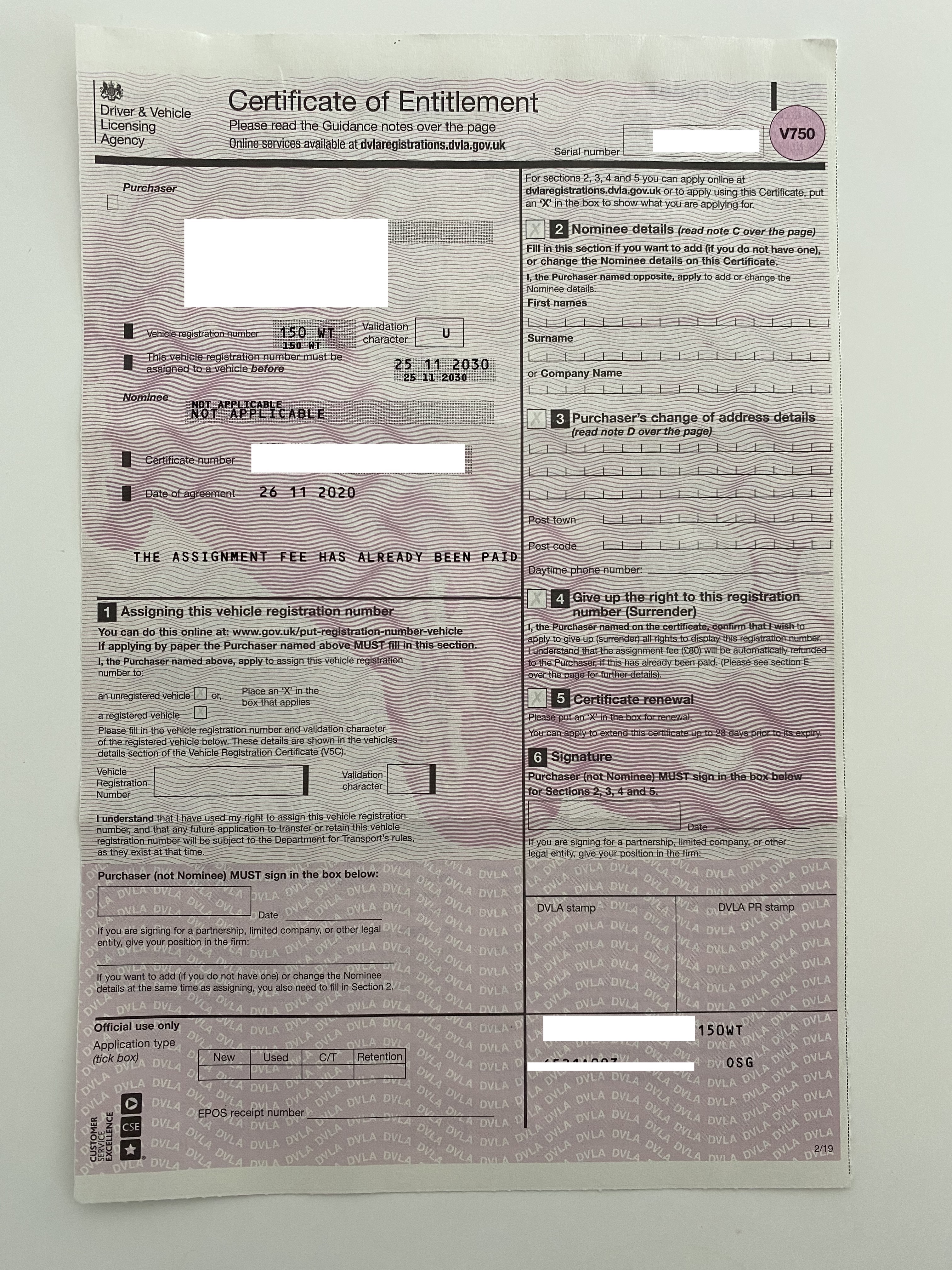 '150 WT' - NUMBER PLATE for sale by auction in , United Kingdom