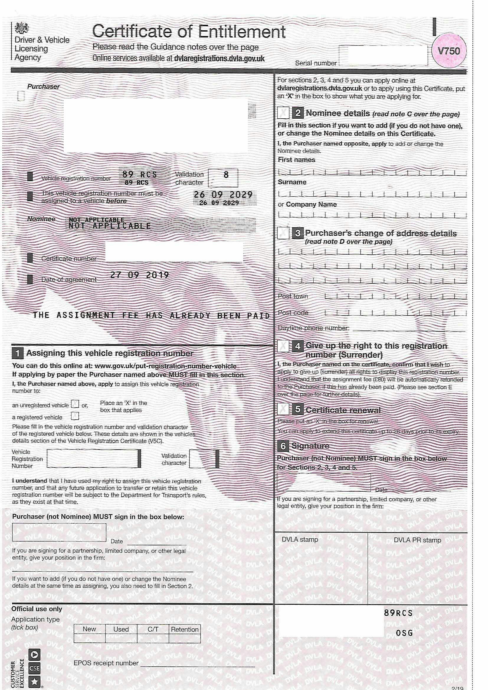 '89 RCS' - NUMBER PLATE for sale by auction in , United Kingdom