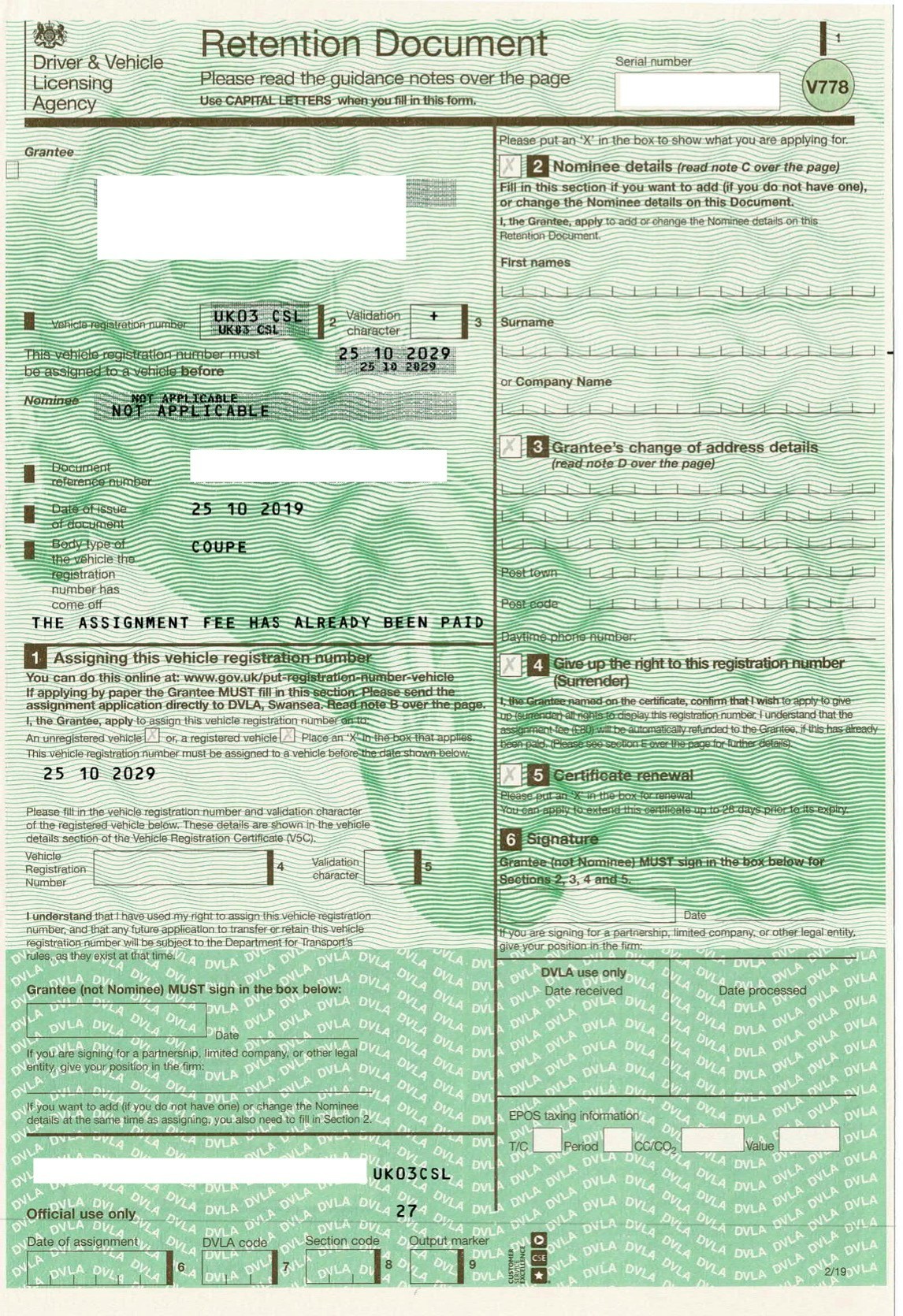 'UK03 CSL' - NUMBER PLATE for sale by auction in , United Kingdom
