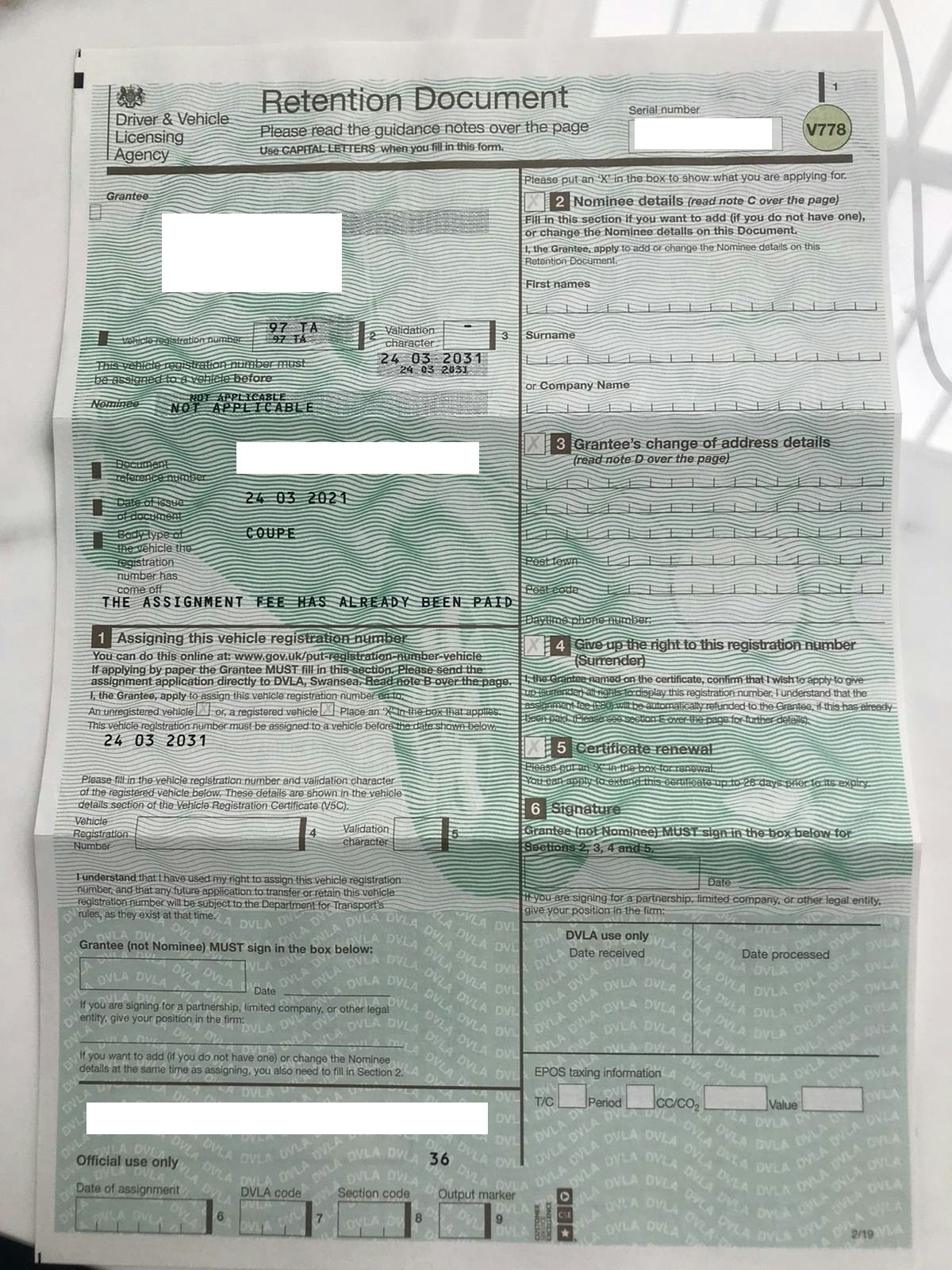 '97 TA' - NUMBER PLATE for sale by auction in , United Kingdom