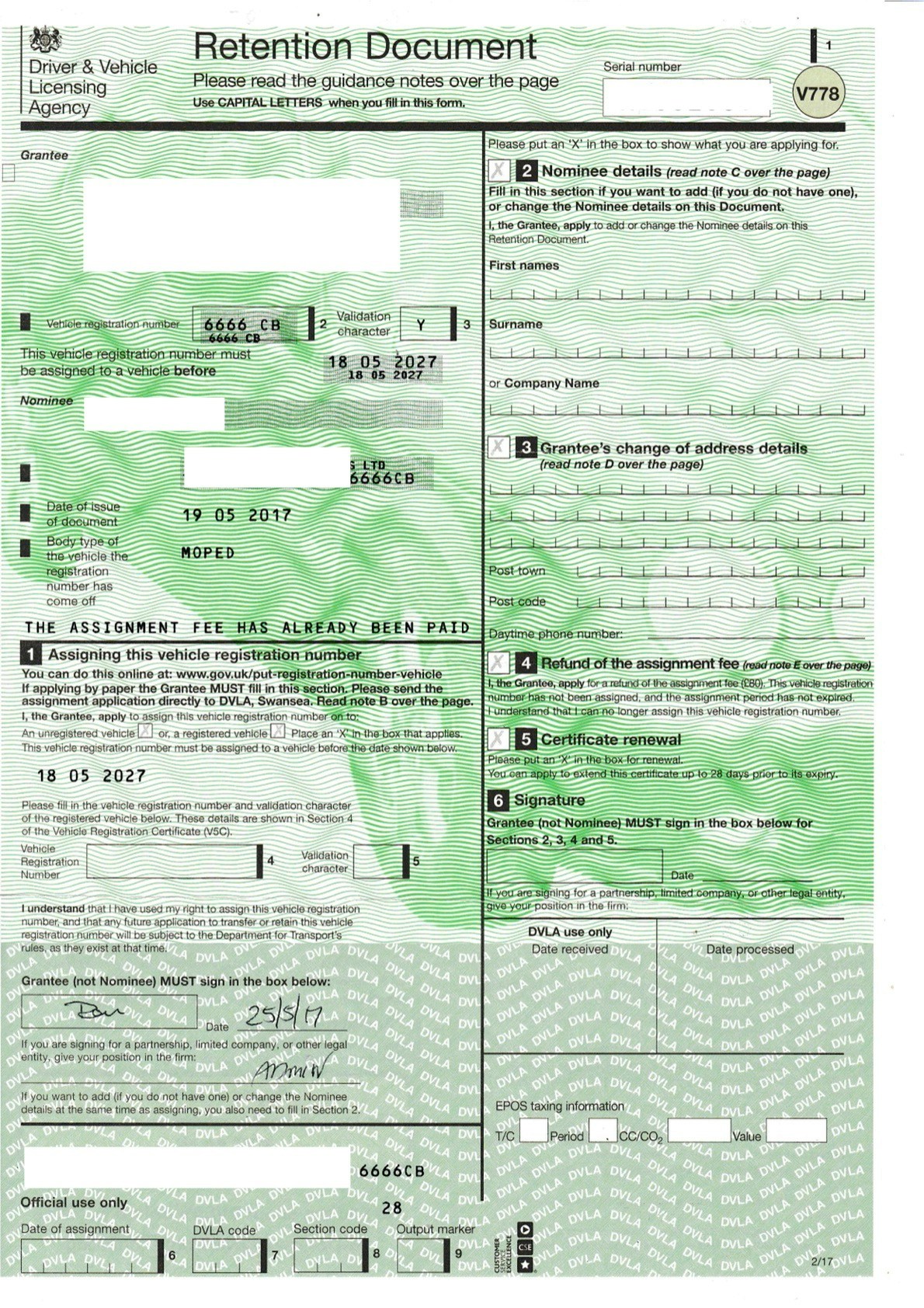 '6666 CB' - NUMBER PLATE for sale by auction in , United Kingdom