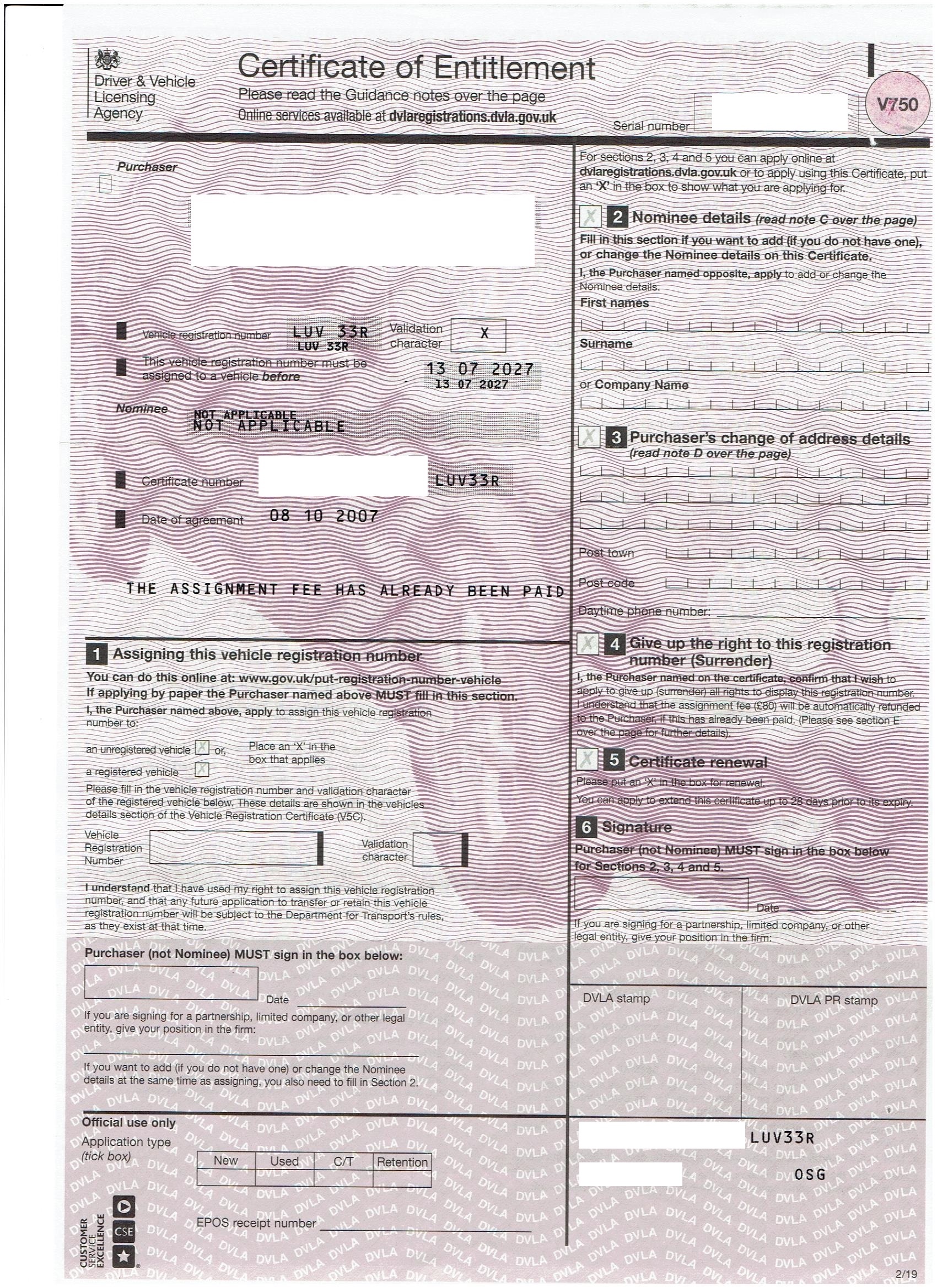 'LUV 33R' - NUMBER PLATE for sale by auction in , United Kingdom