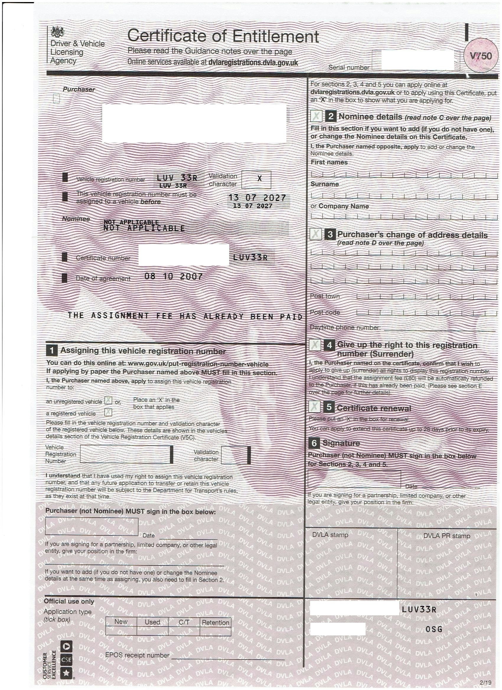 'LUV 33R' - NUMBER PLATE for sale by auction in , United Kingdom