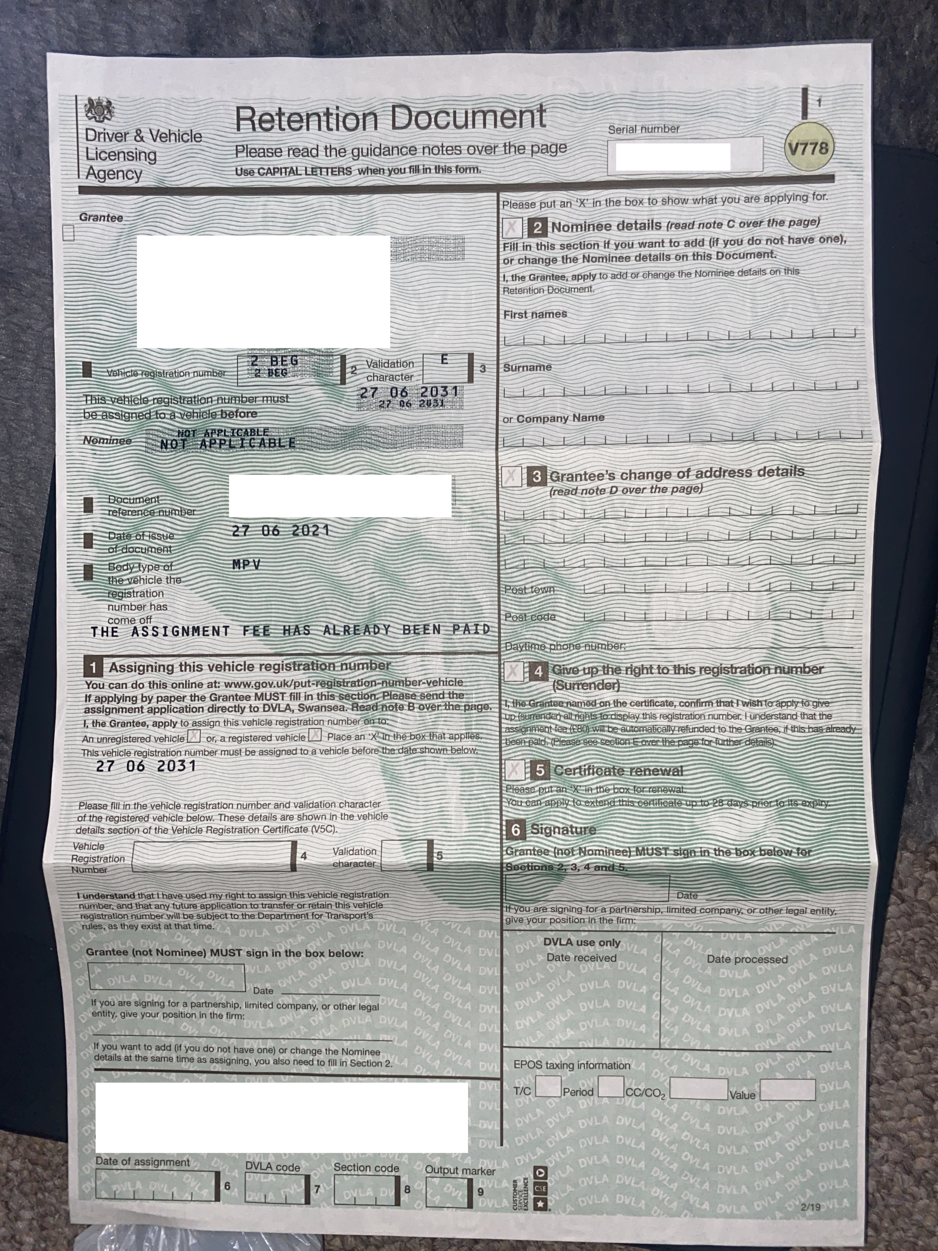 '2 BEG' - NUMBER PLATE for sale by auction in , United Kingdom