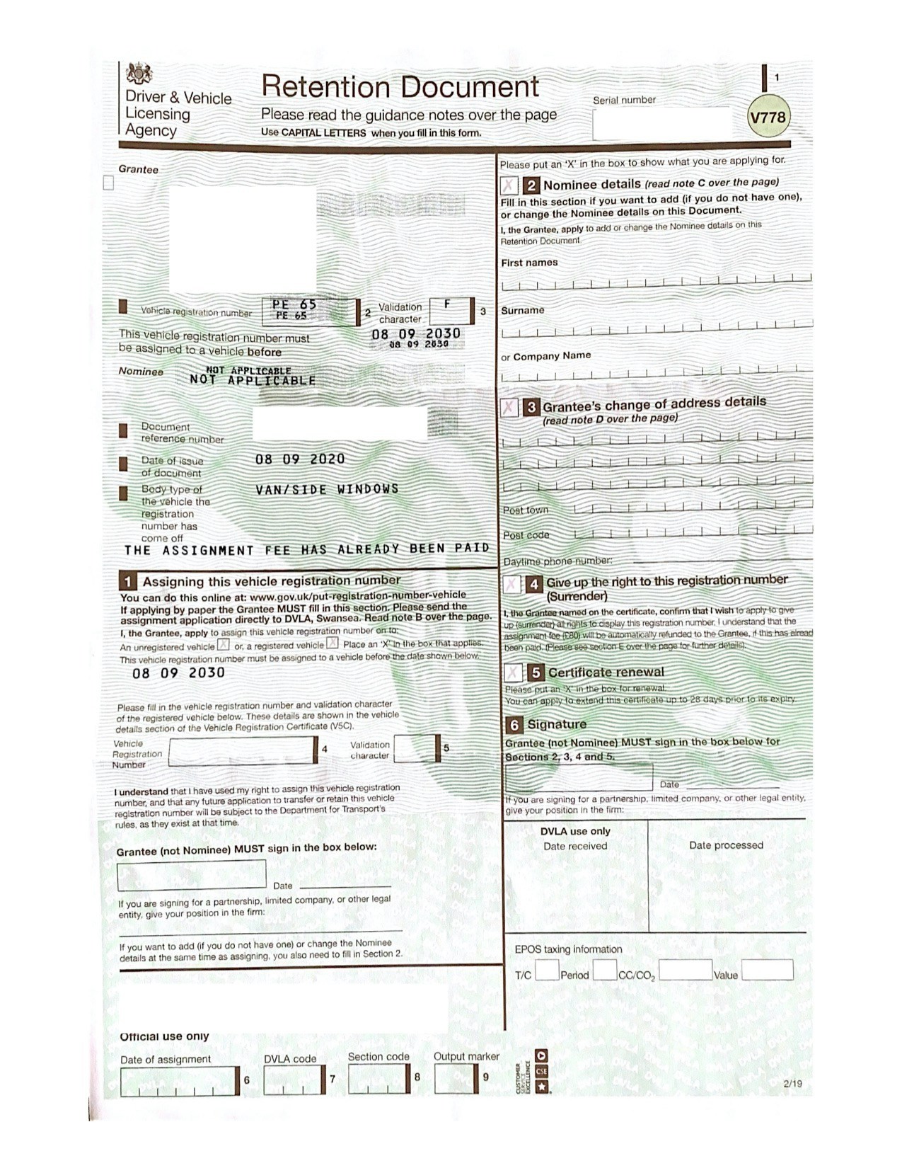 'PE 65' - NUMBER PLATE for sale by auction in , United Kingdom