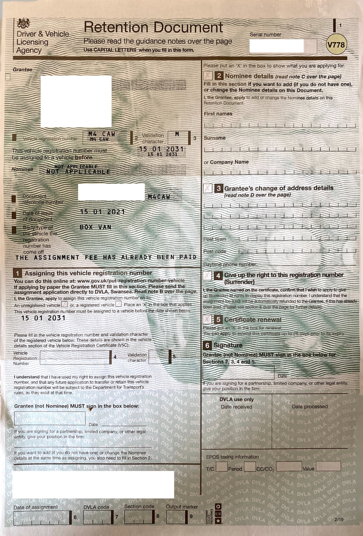 'M4 CAW' - NUMBER PLATE for sale by auction in , United Kingdom