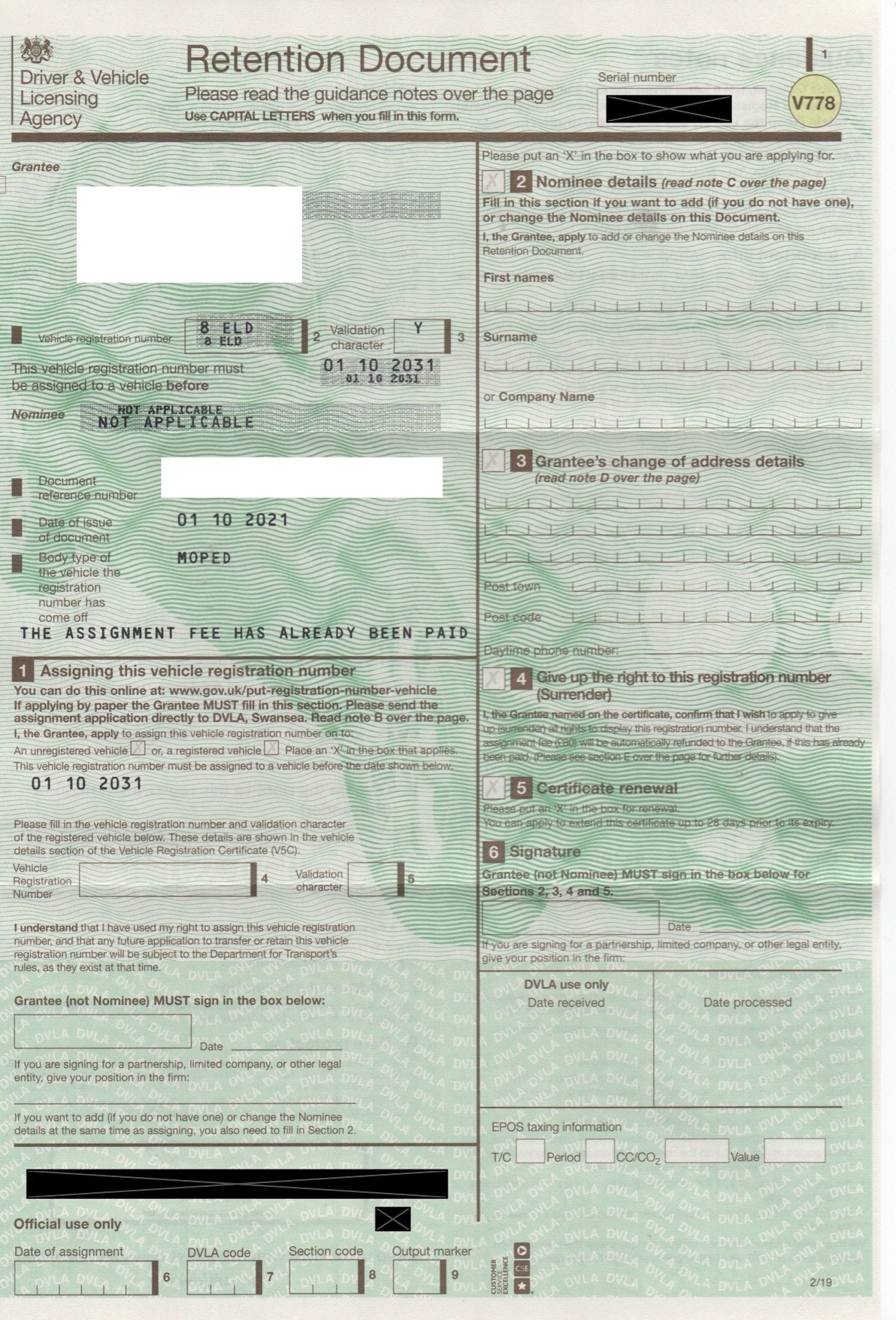 '8 ELD' - NUMBER PLATE for sale by auction in , United Kingdom