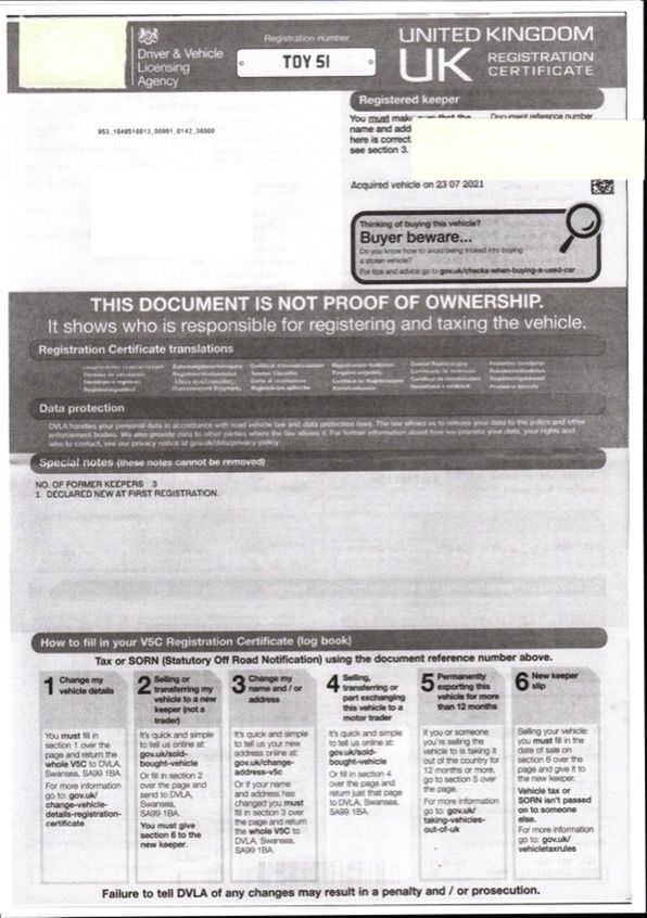 'TOY 51' - NUMBER PLATE for sale by auction in , United Kingdom