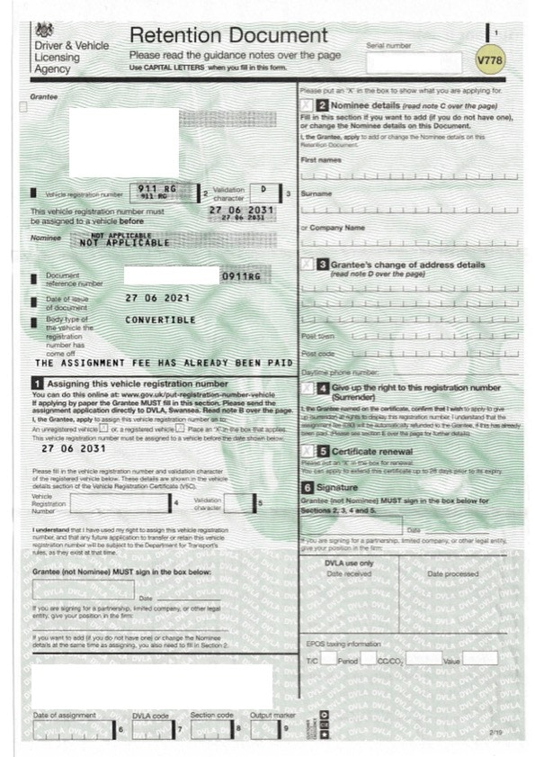 '911 RG' - NUMBER PLATE for sale by auction in , United Kingdom