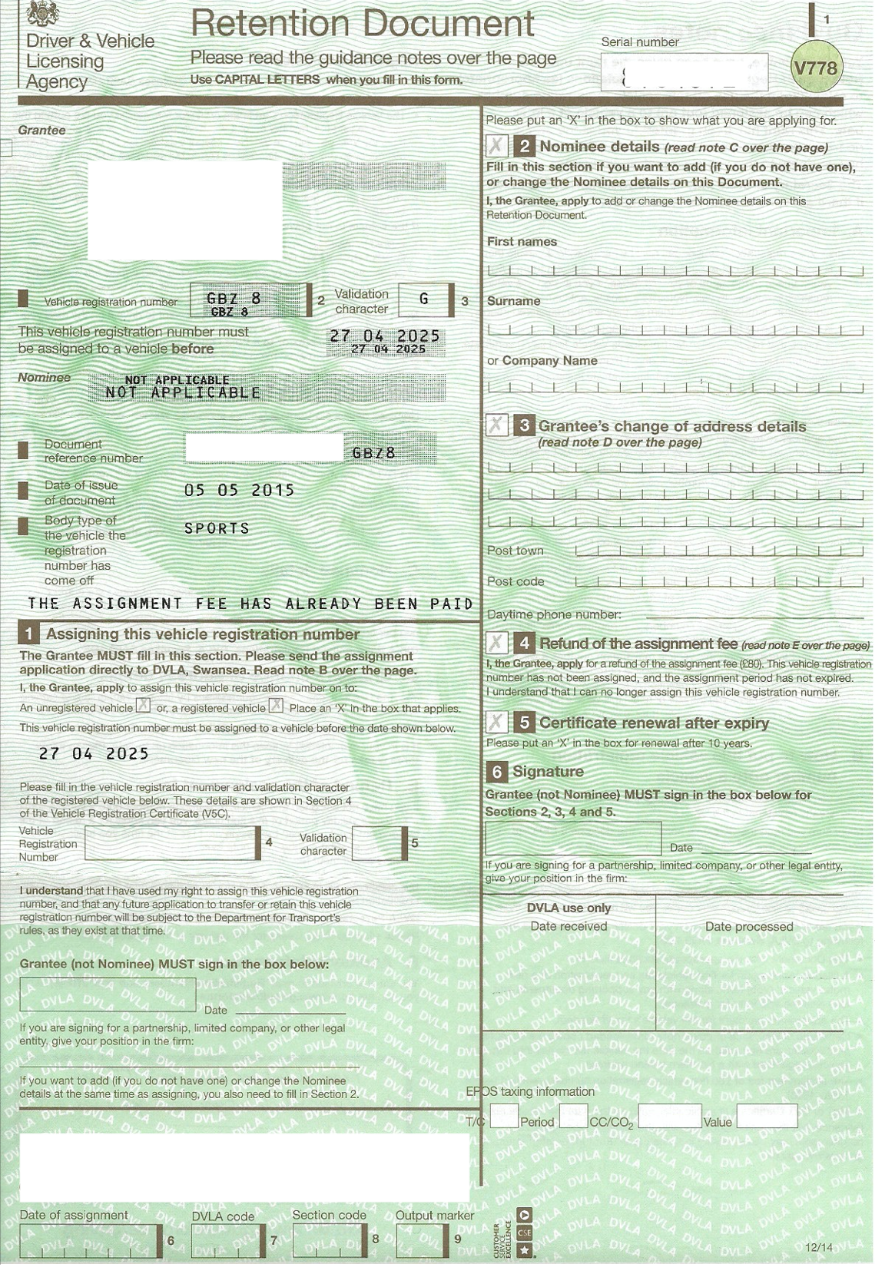 'GBZ 8' - NUMBER PLATE for sale by auction in , United Kingdom