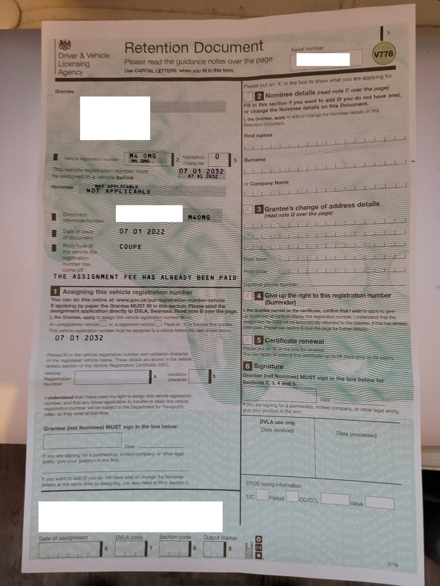 'M4 OMG' - NUMBER PLATE for sale by auction in , United Kingdom