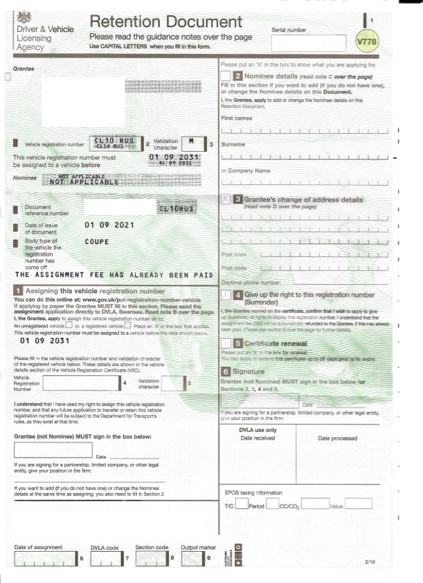 'CL10 RUS' - NUMBER PLATE for sale by auction in , United Kingdom