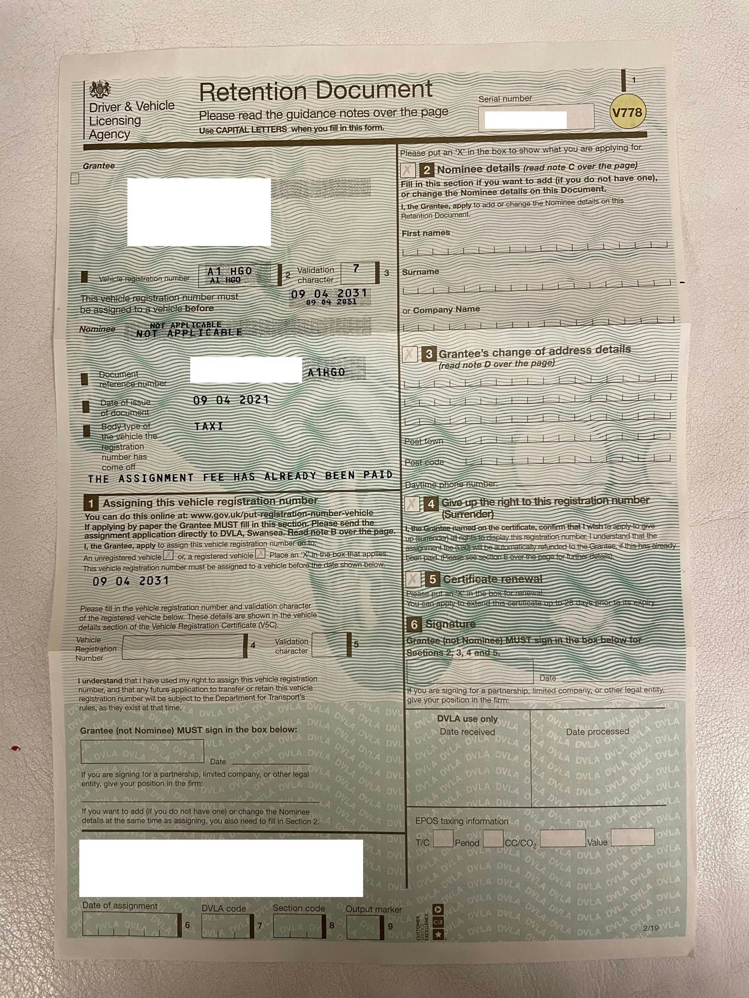 'A1 HGO' - NUMBER PLATE for sale by auction in , United Kingdom