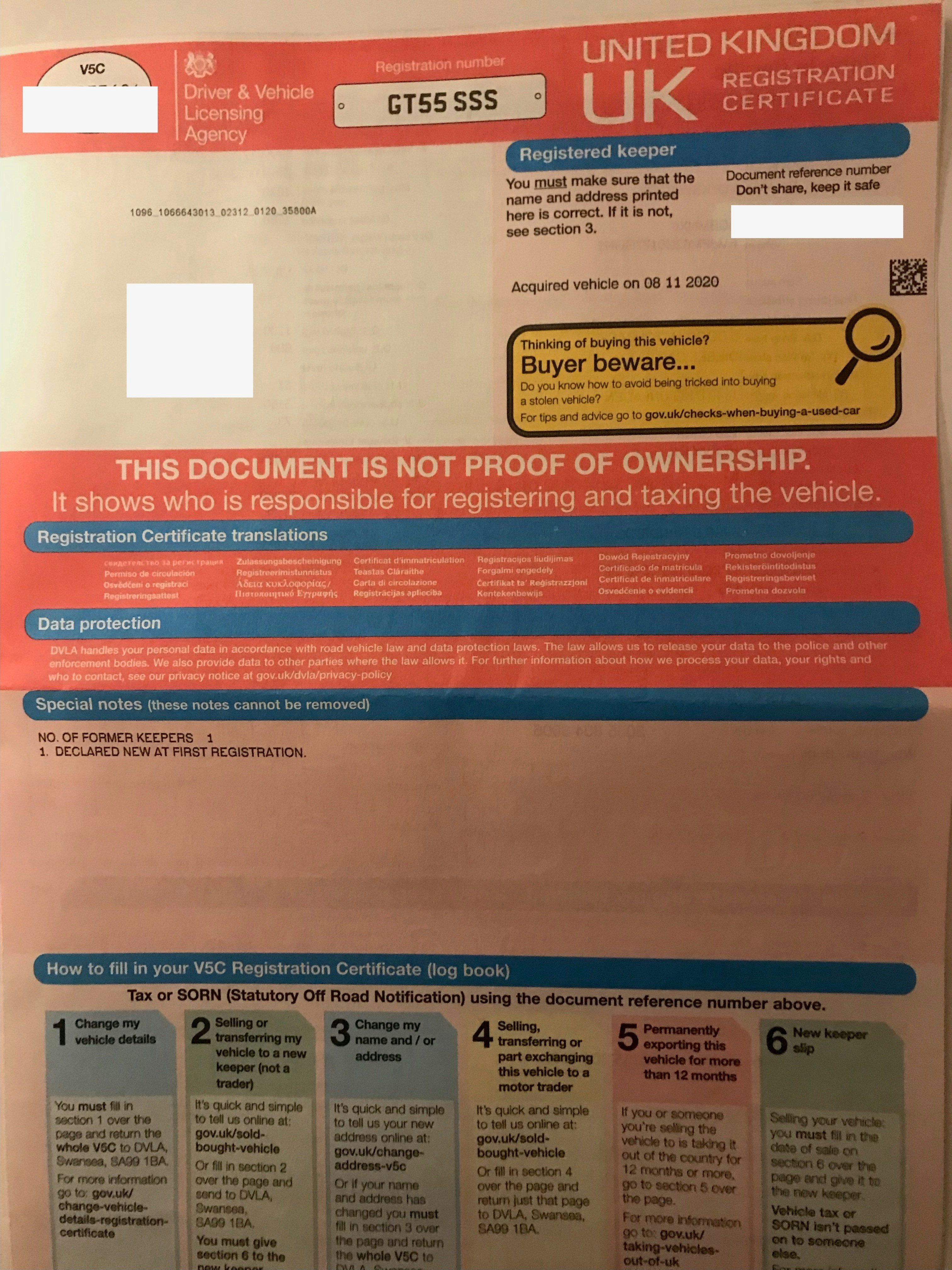 'GT55 SSS' - NUMBER PLATE for sale by auction in , United Kingdom