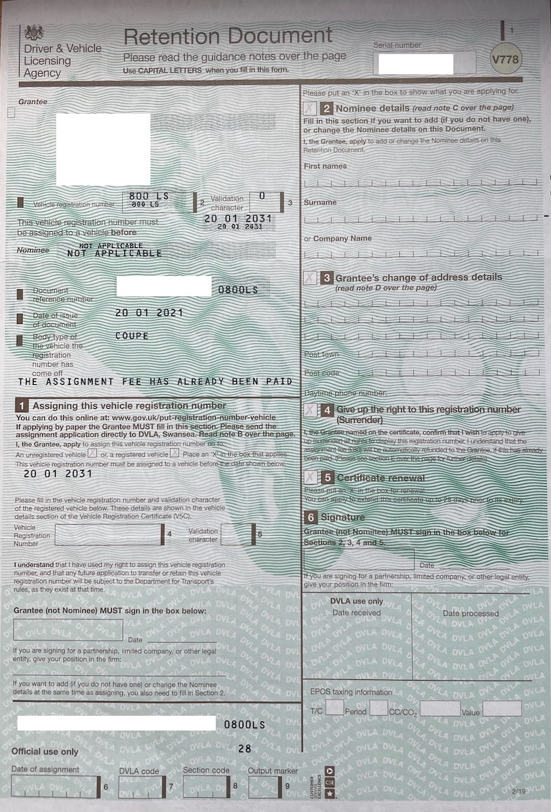 '800 LS' - NUMBER PLATE for sale by auction in , United Kingdom