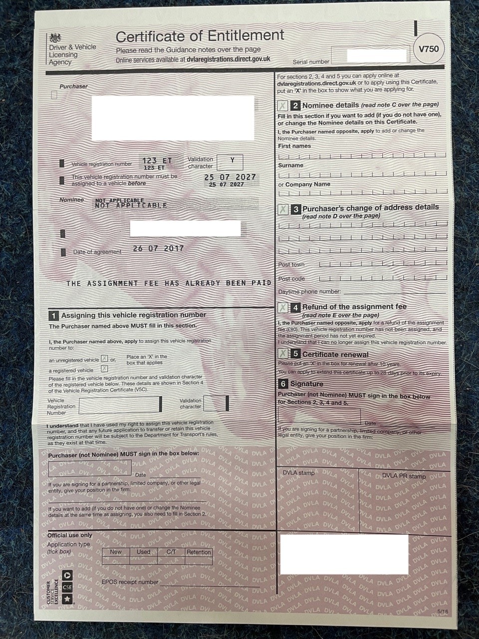 '123 ET' - NUMBER PLATE for sale by auction in , United Kingdom