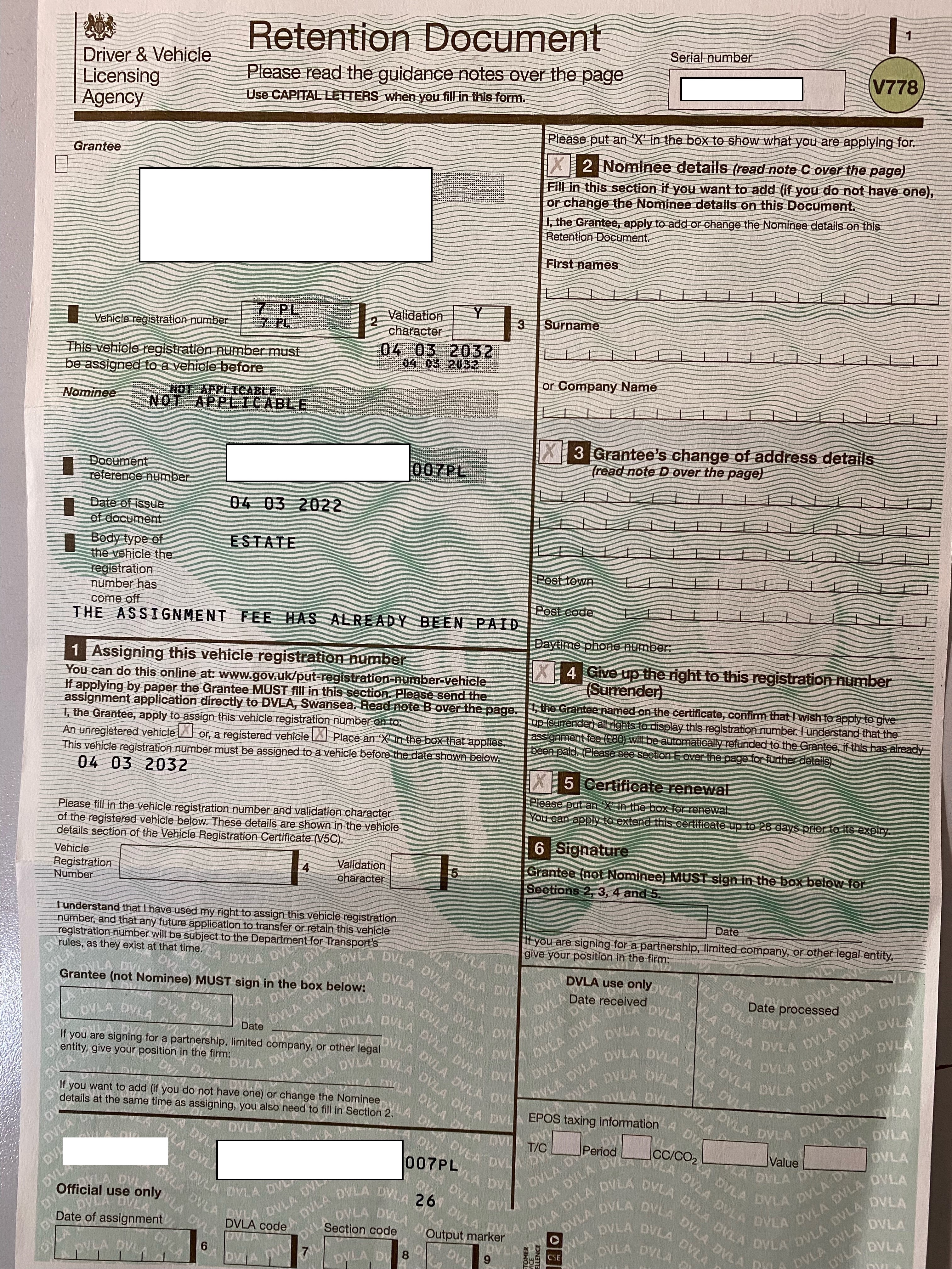 '7 PL' - NUMBER PLATE for sale by auction in , United Kingdom