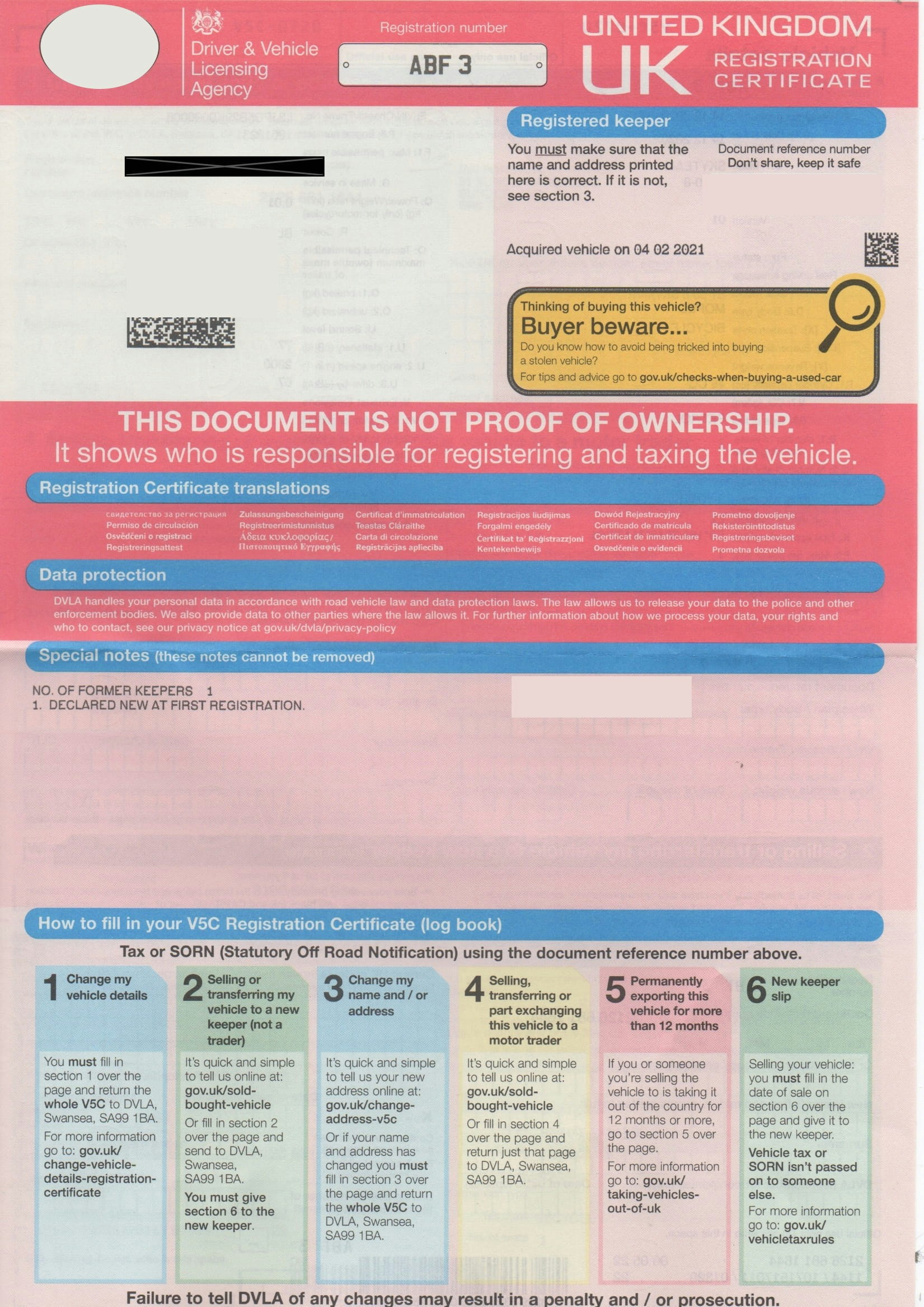 'ABF 3' - NUMBER PLATE for sale by auction in , United Kingdom