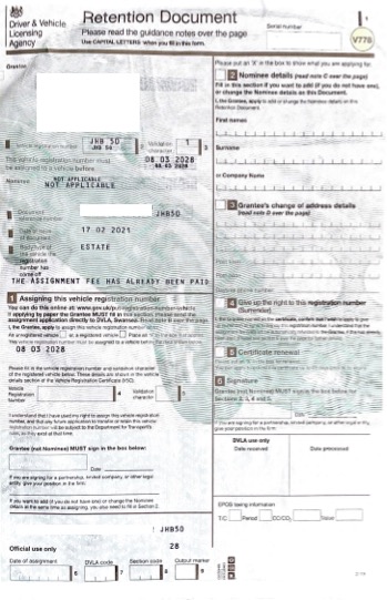 'JHB 50' - NUMBER PLATE for sale by auction in , United Kingdom