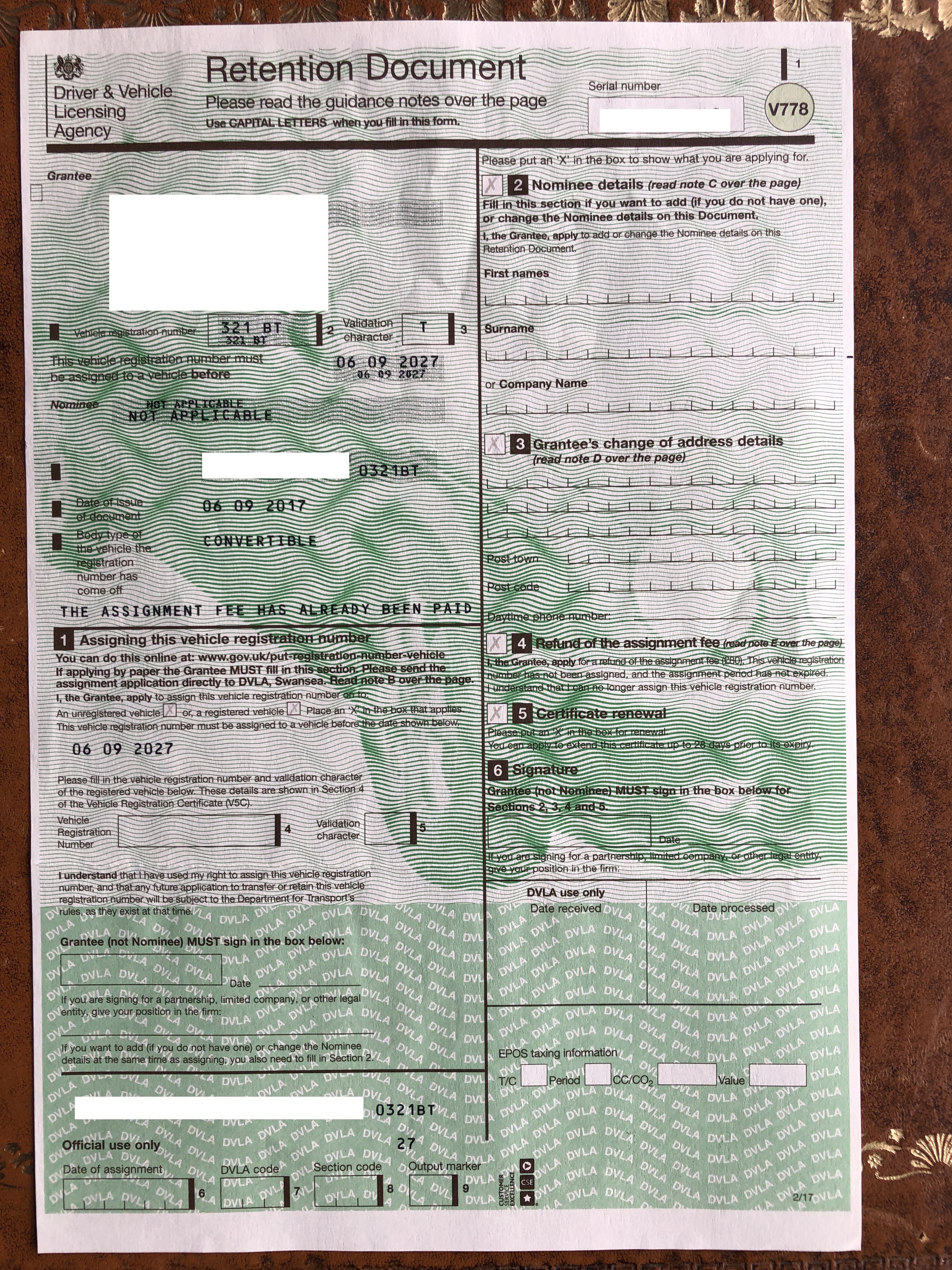 '321 BT' - NUMBER PLATE for sale by auction in , United Kingdom