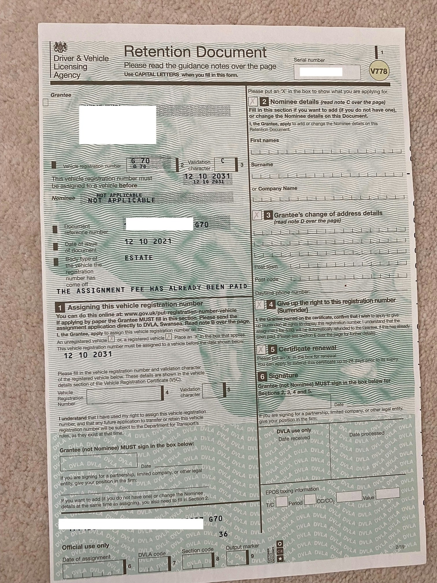 'G 70' - NUMBER PLATE for sale by auction in , United Kingdom