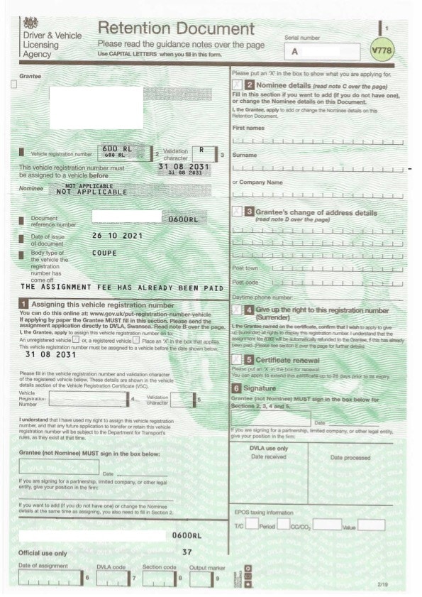 '600 RL' - NUMBER PLATE for sale by auction in , United Kingdom