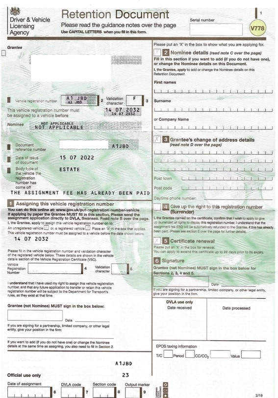 'A1 JBD' - NUMBER PLATE for sale by auction in , United Kingdom