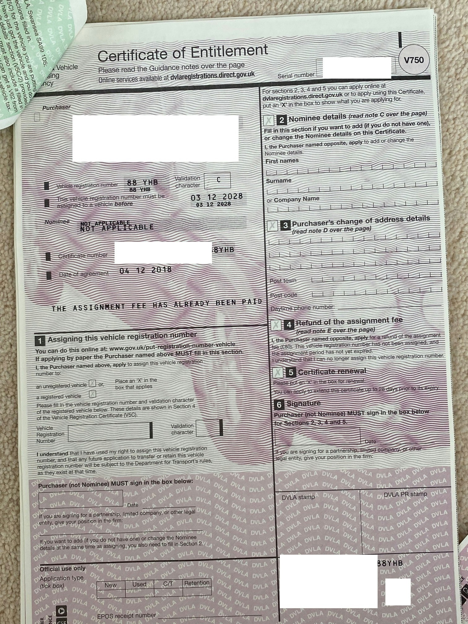 '88 YHB' - NUMBER PLATE for sale by auction in , United Kingdom