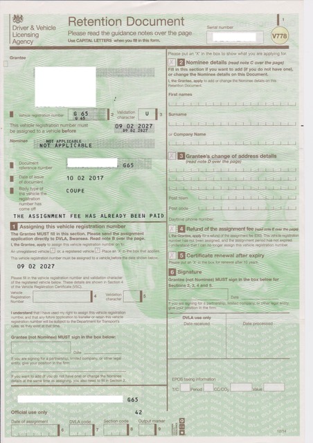 'G 65' - NUMBER PLATE for sale by auction in , United Kingdom