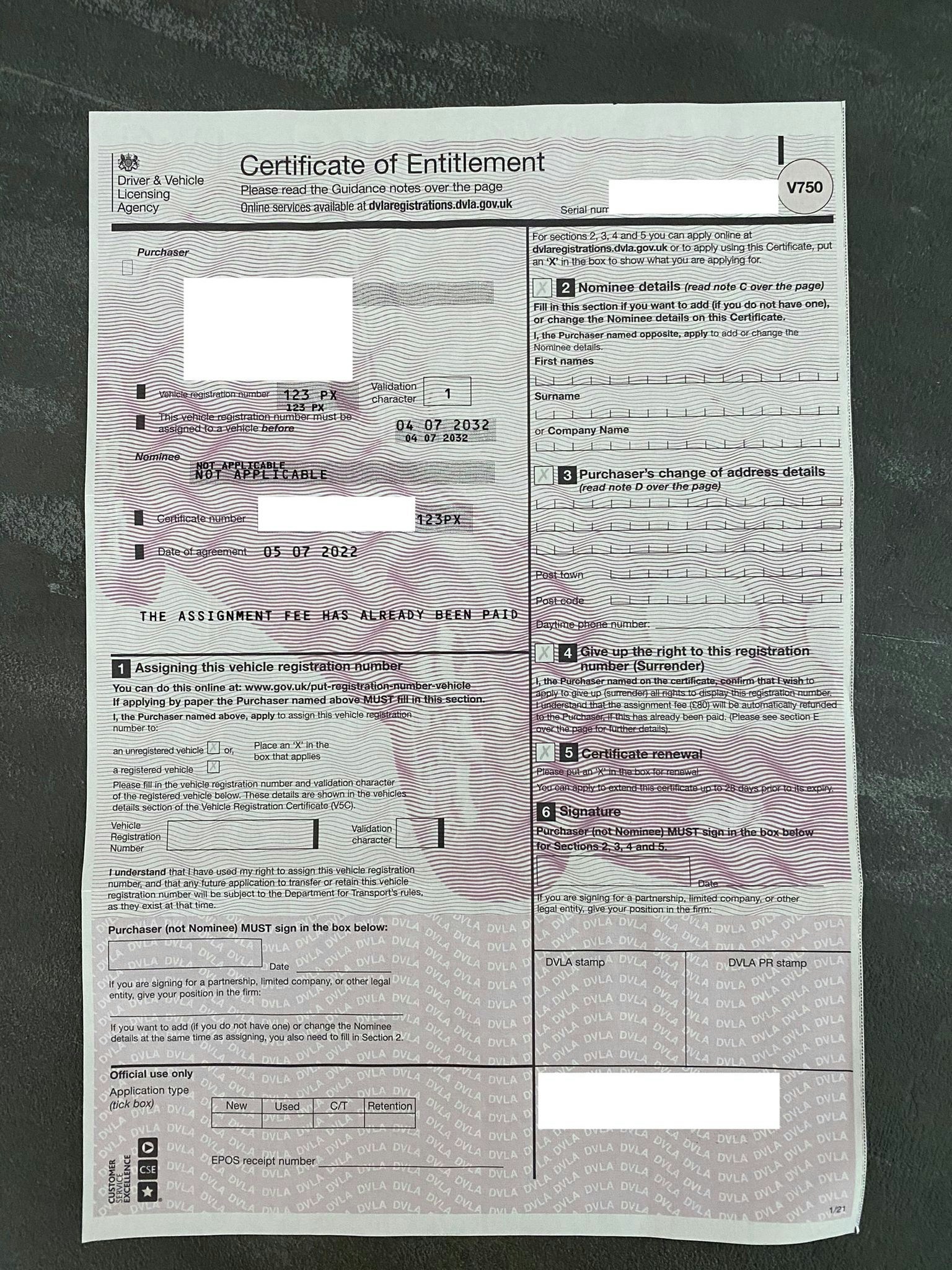 '123 PX' - NUMBER PLATE for sale by auction in , United Kingdom