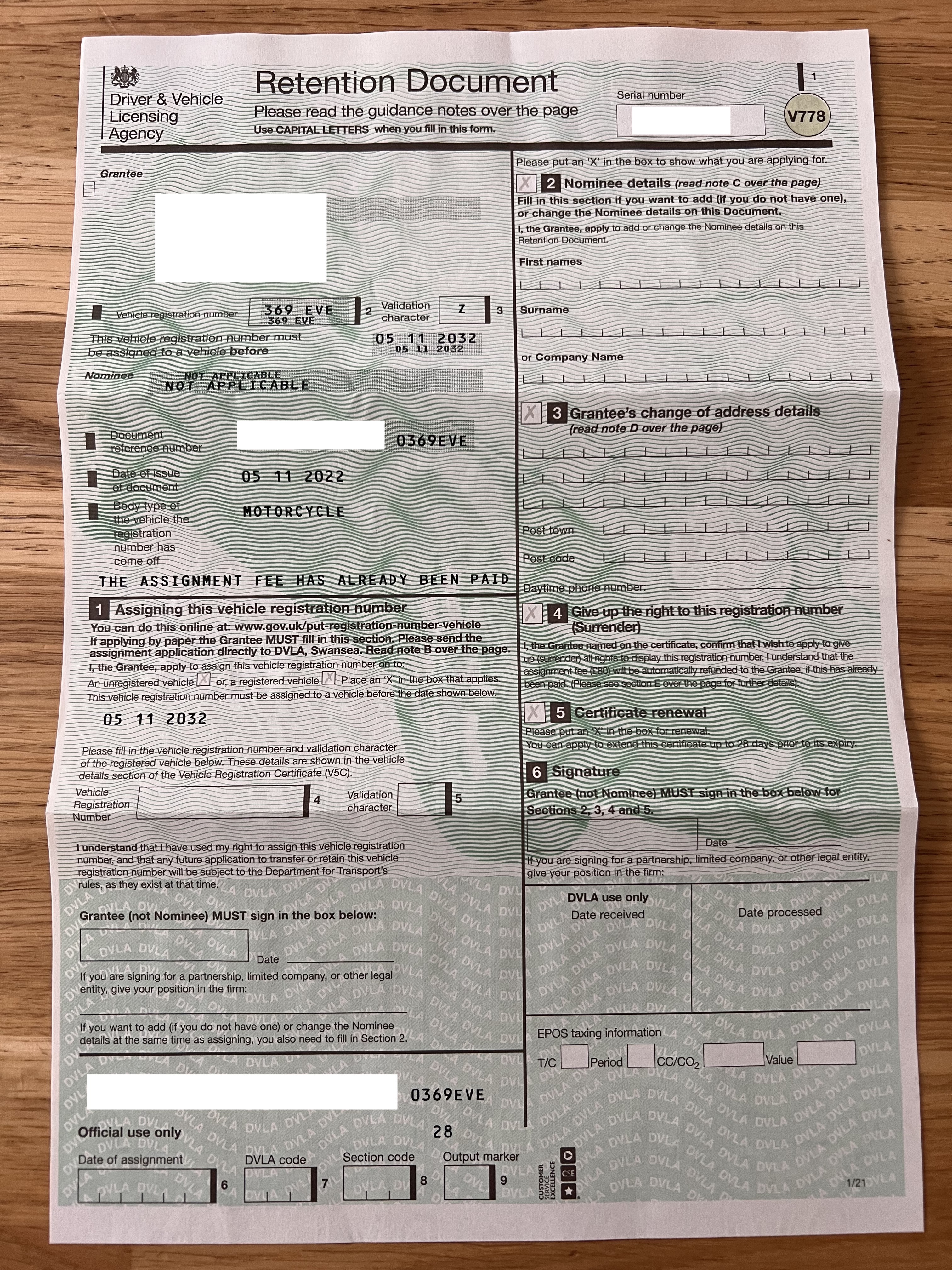 '369 EVE' - NUMBER PLATE for sale by auction in , United Kingdom