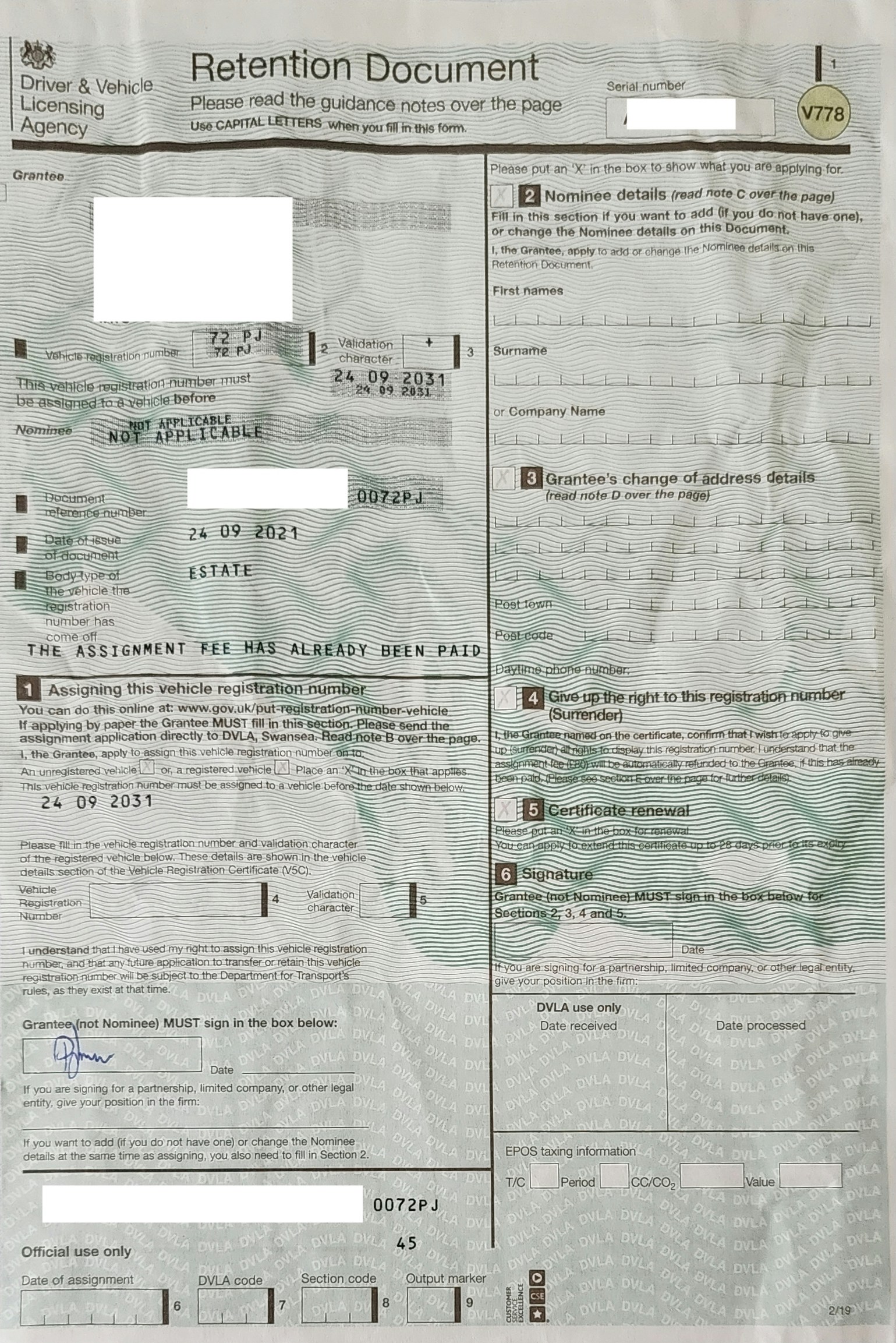 '72 PJ' - NUMBER PLATE for sale by auction in , United Kingdom