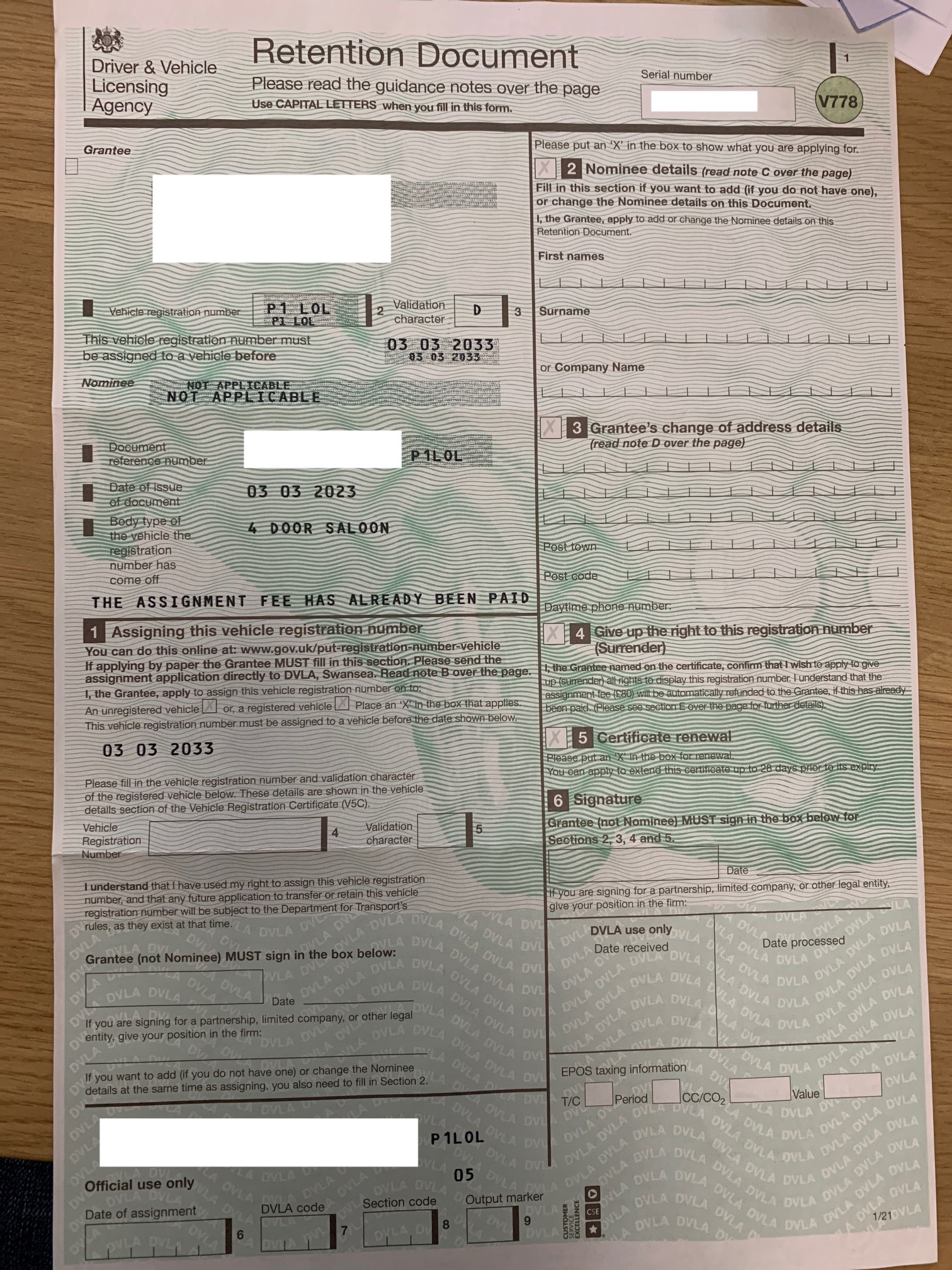 'P1 LOL' - NUMBER PLATE for sale by auction in , United Kingdom