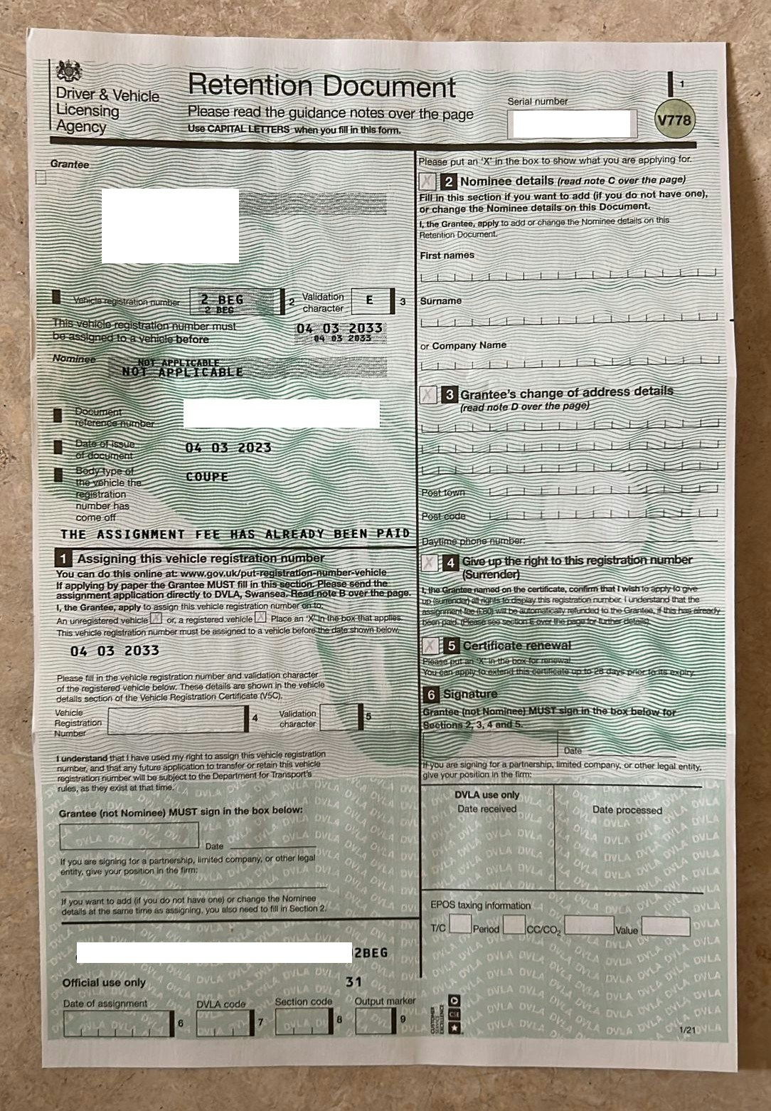 '2 BEG' - NUMBER PLATE for sale by auction in , United Kingdom