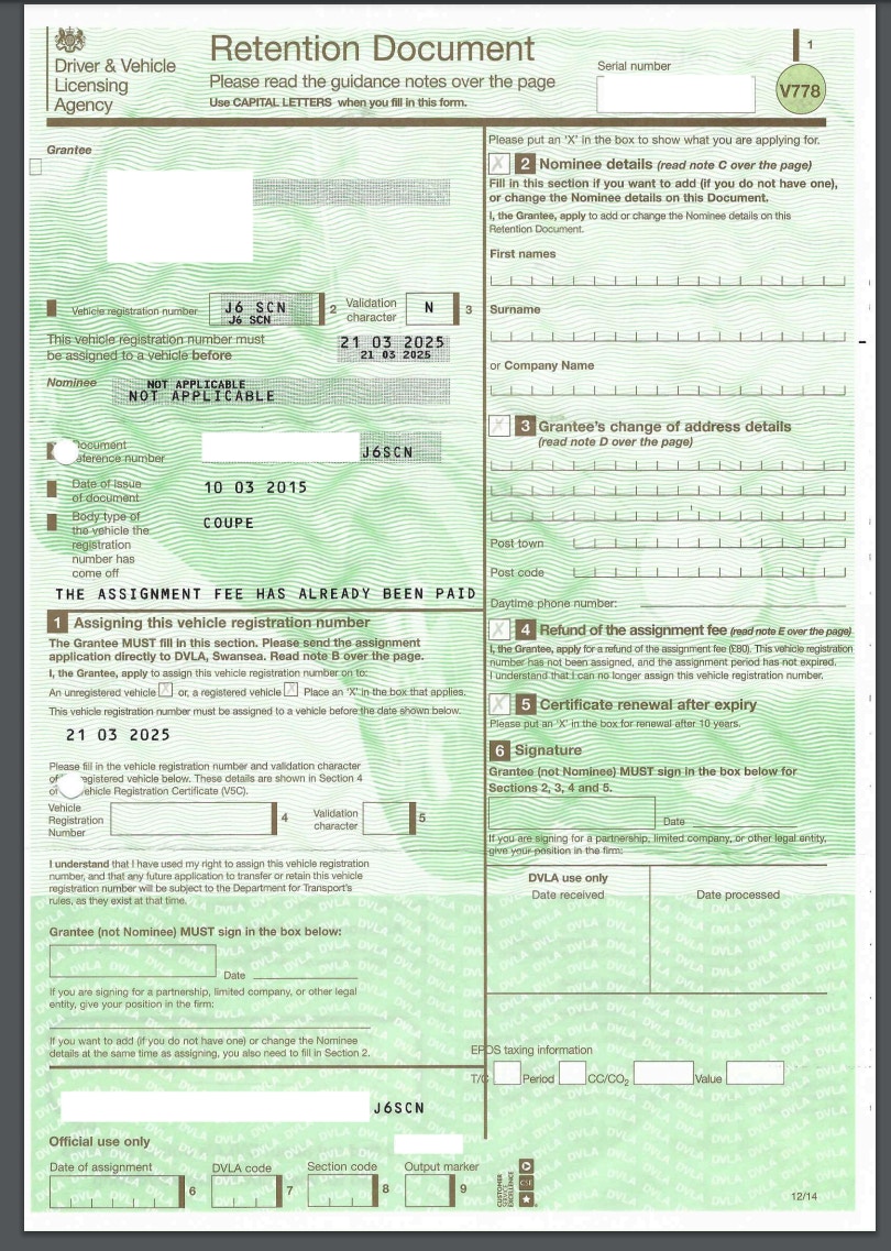 'J6 SCN' - NUMBER PLATE for sale by auction in , United Kingdom