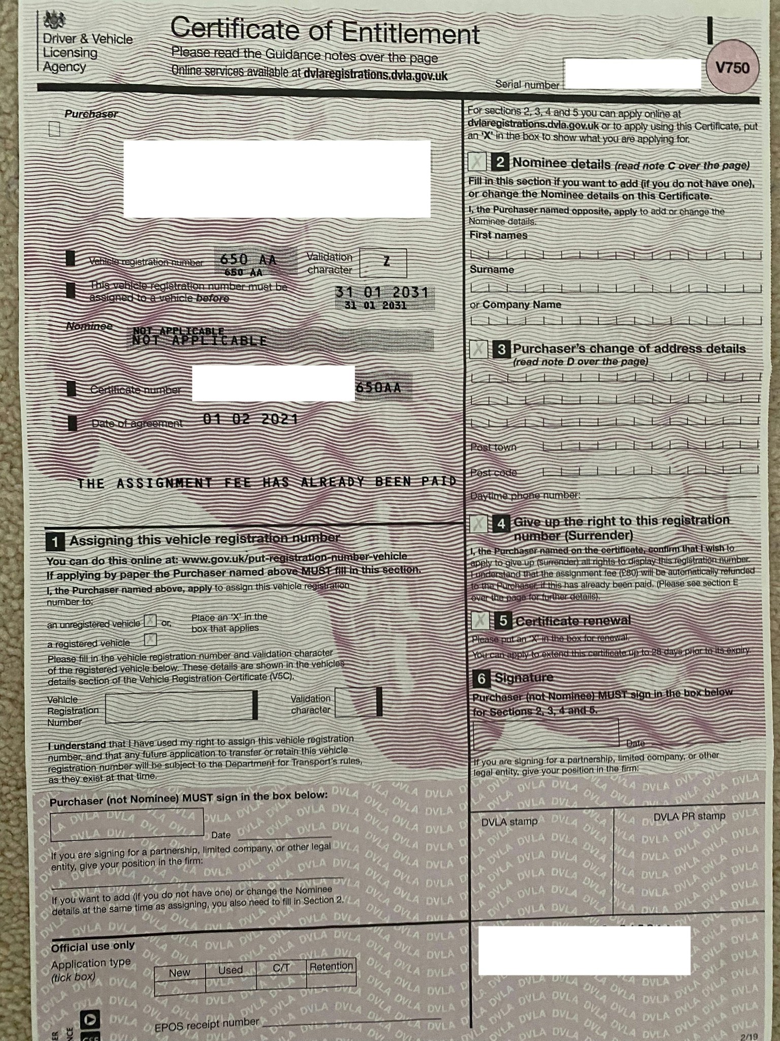 '650 AA' - Number Plate for sale by auction in , United Kingdom