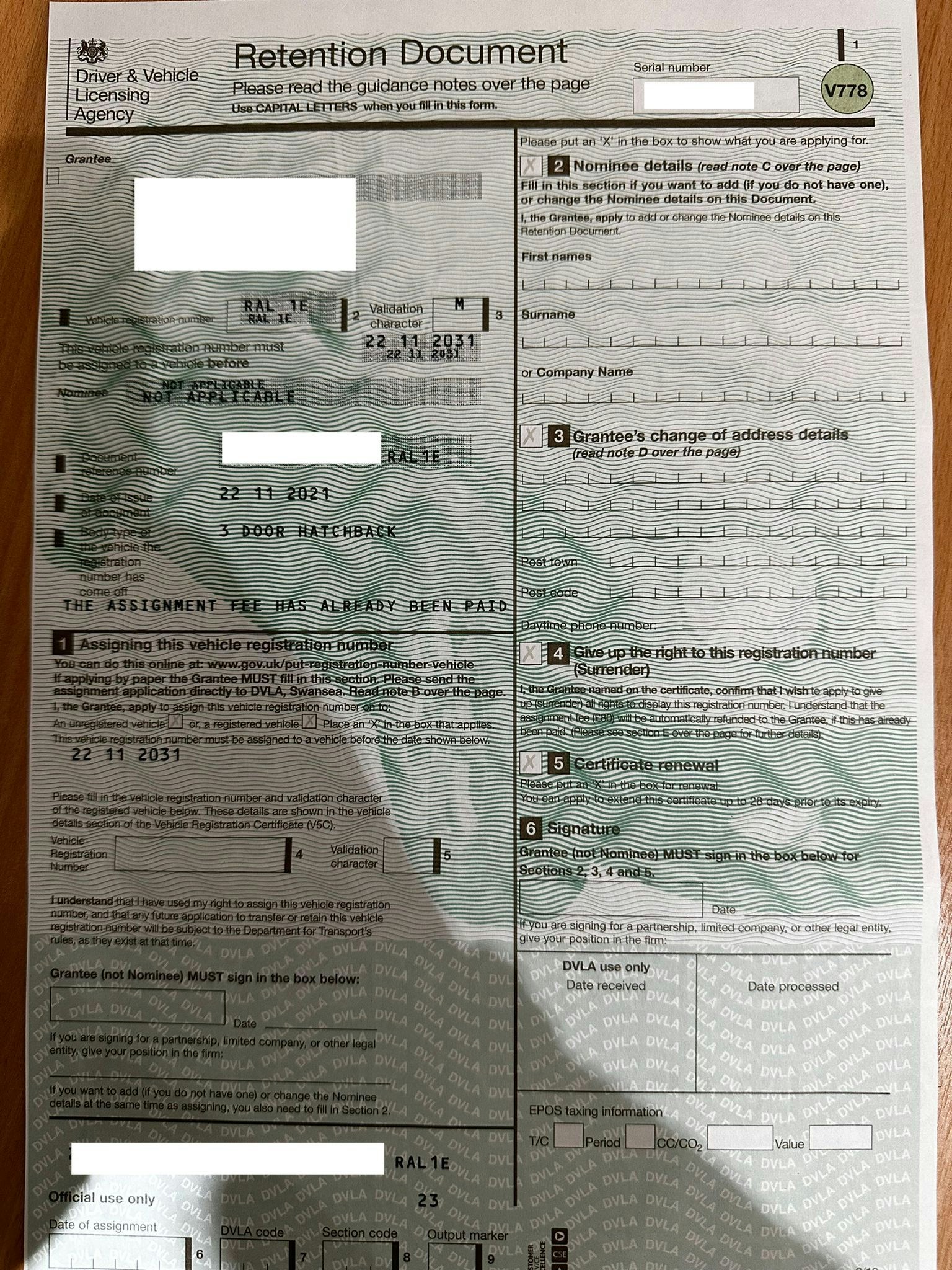 'RAL 1E' - NUMBER PLATE for sale by auction in , United Kingdom