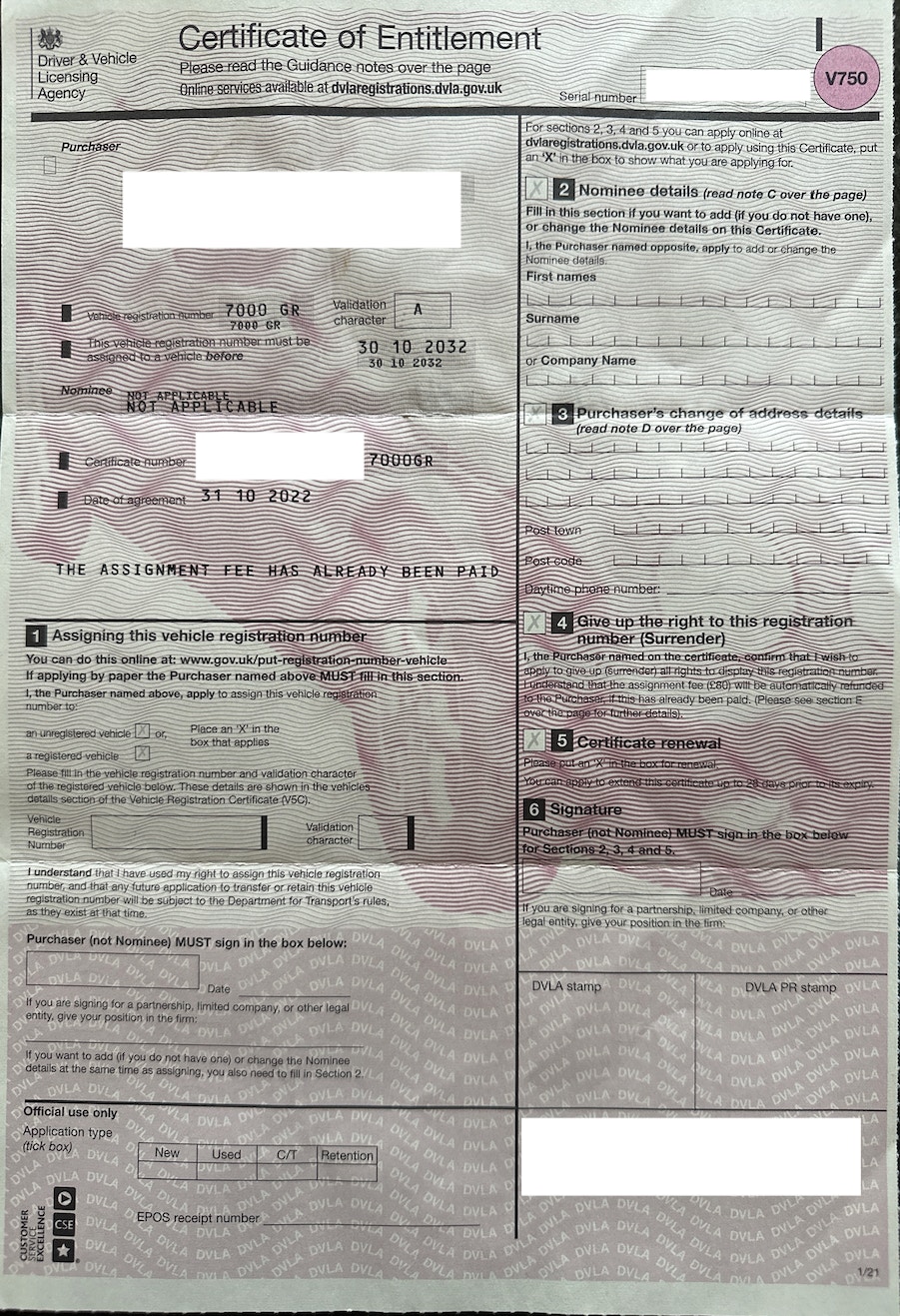 '7000 GR' - NUMBER PLATE for sale by auction in , United Kingdom