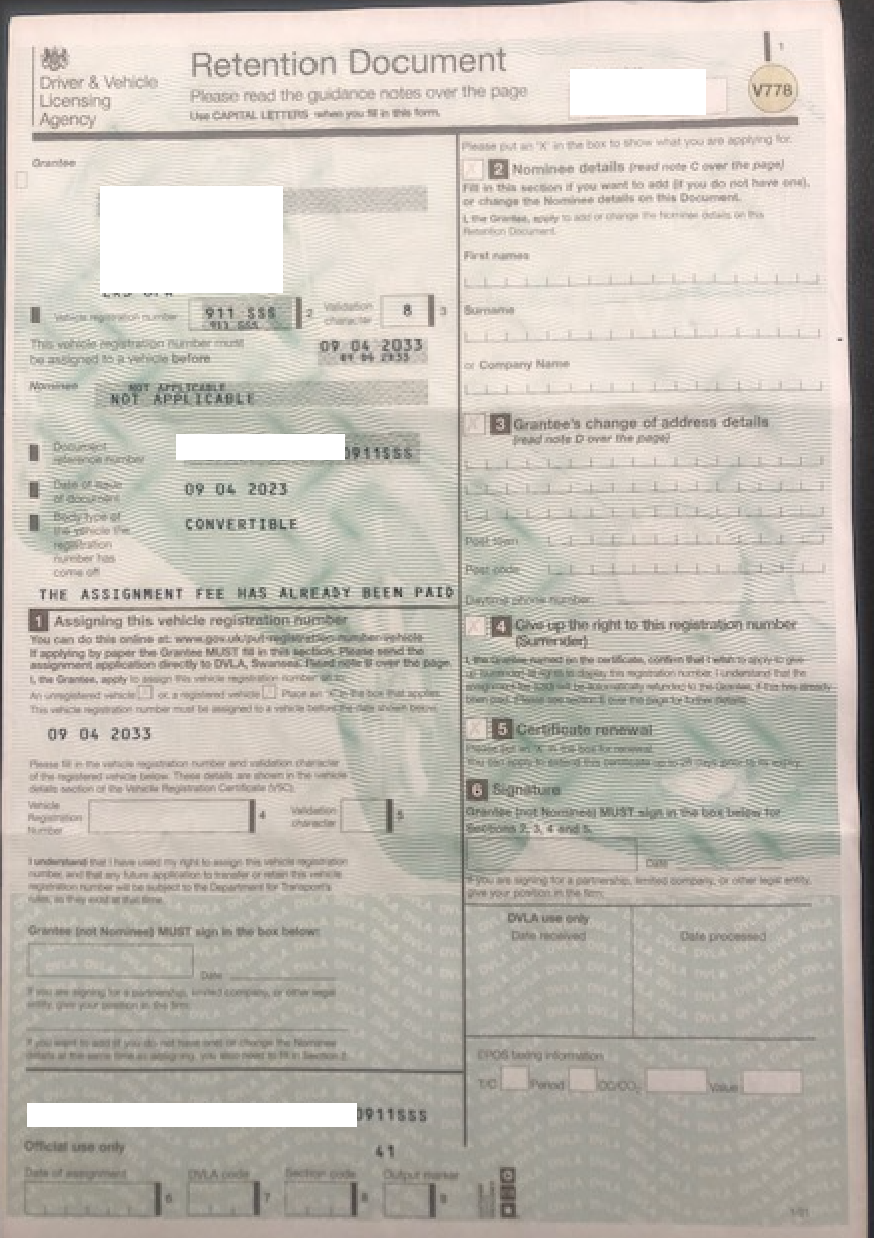 '911 SSS' - NUMBER PLATE for sale by auction in , United Kingdom