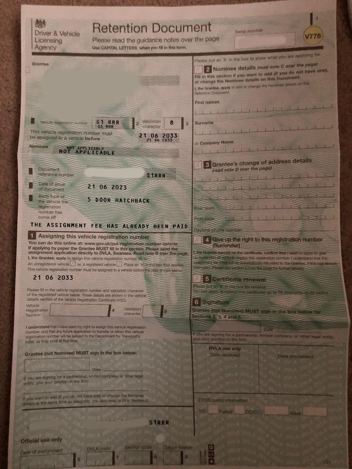 'S1 RRR' - NUMBER PLATE for sale by auction in , United Kingdom