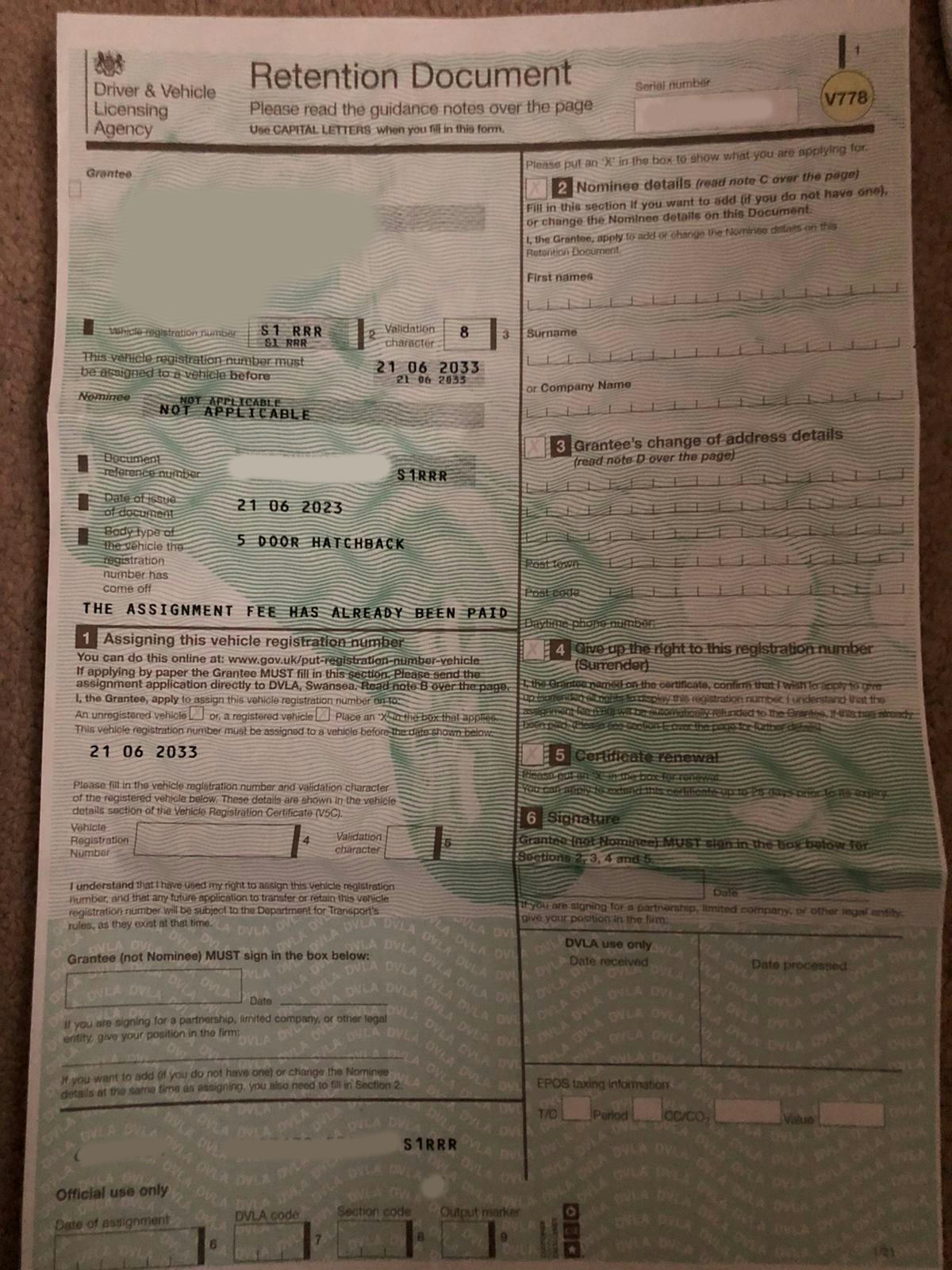 'S1 RRR' - NUMBER PLATE for sale by auction in , United Kingdom