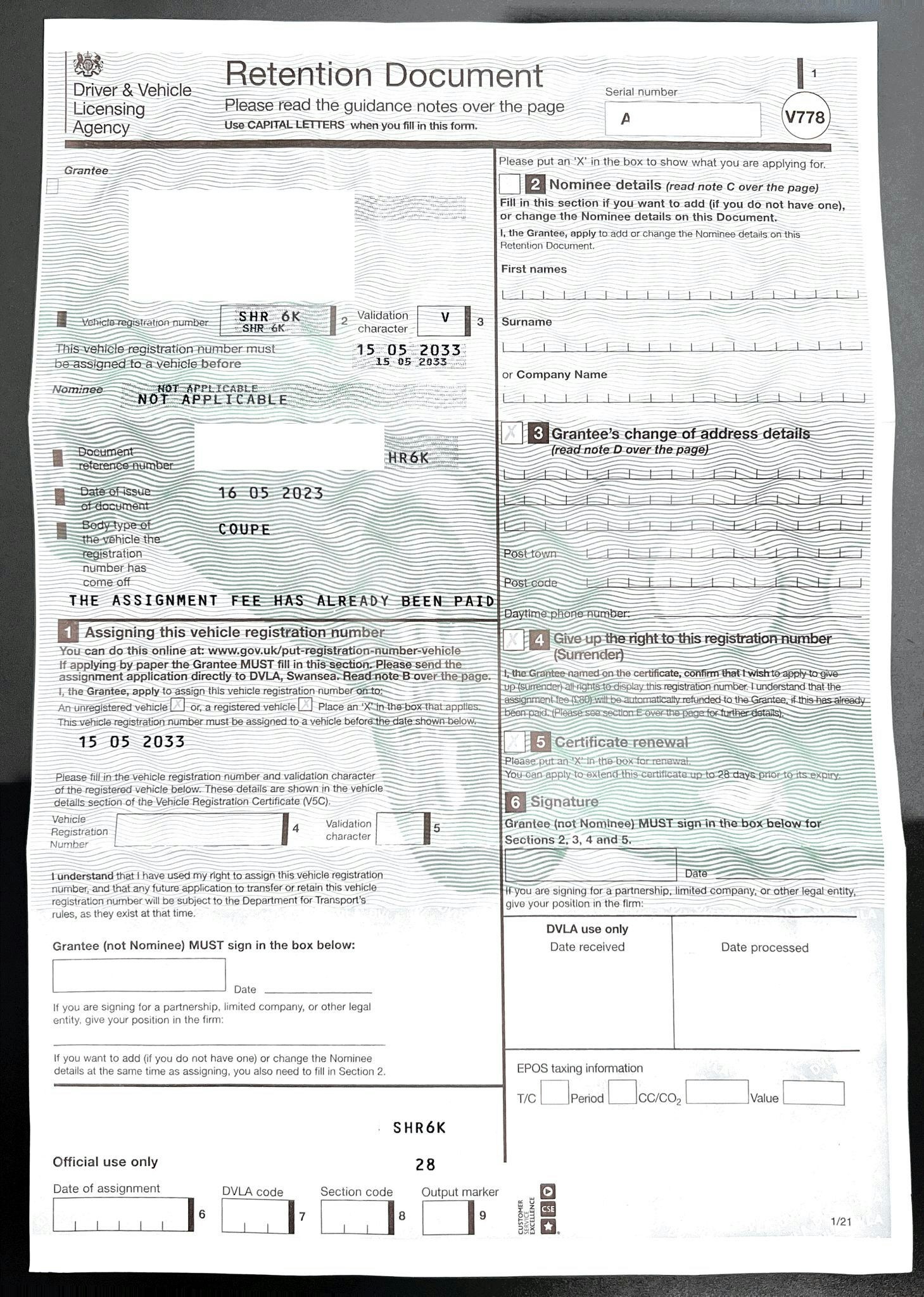 'SHR 6K' - NUMBER PLATE for sale by auction in , United Kingdom