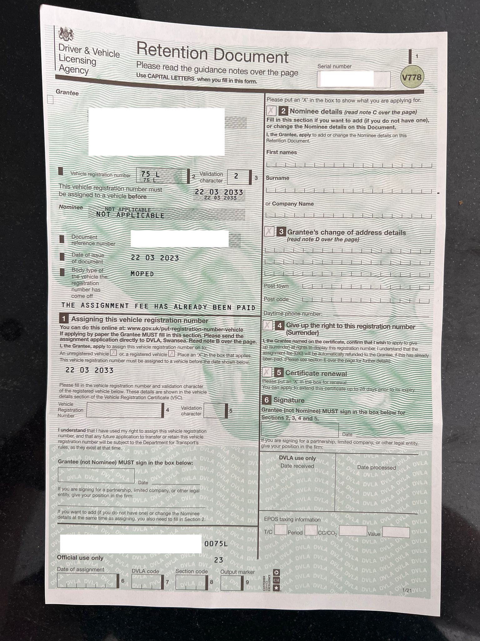 '75 L' - NUMBER PLATE for sale by auction in , United Kingdom