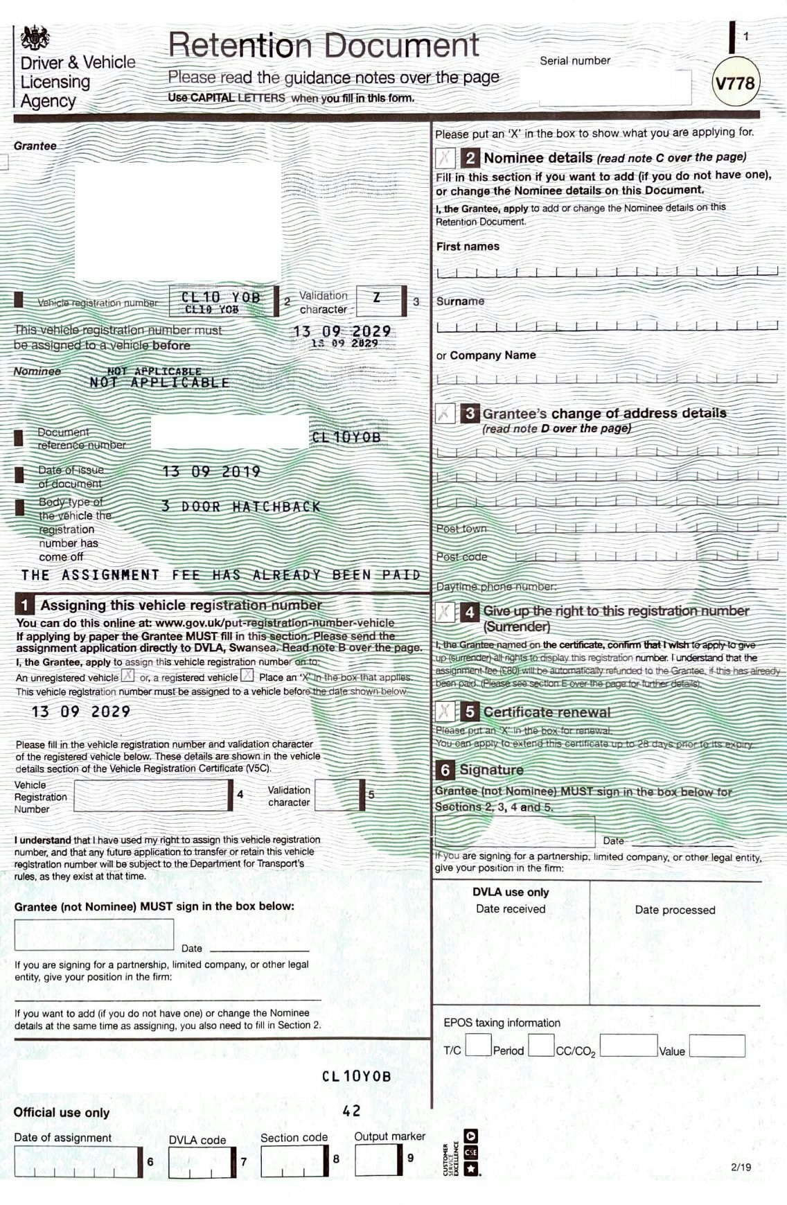 'CL10 YOB' - Number Plate for sale by auction in , United Kingdom