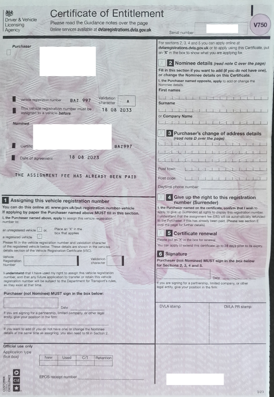 'BAZ 997' - NUMBER PLATE for sale by auction in , United Kingdom