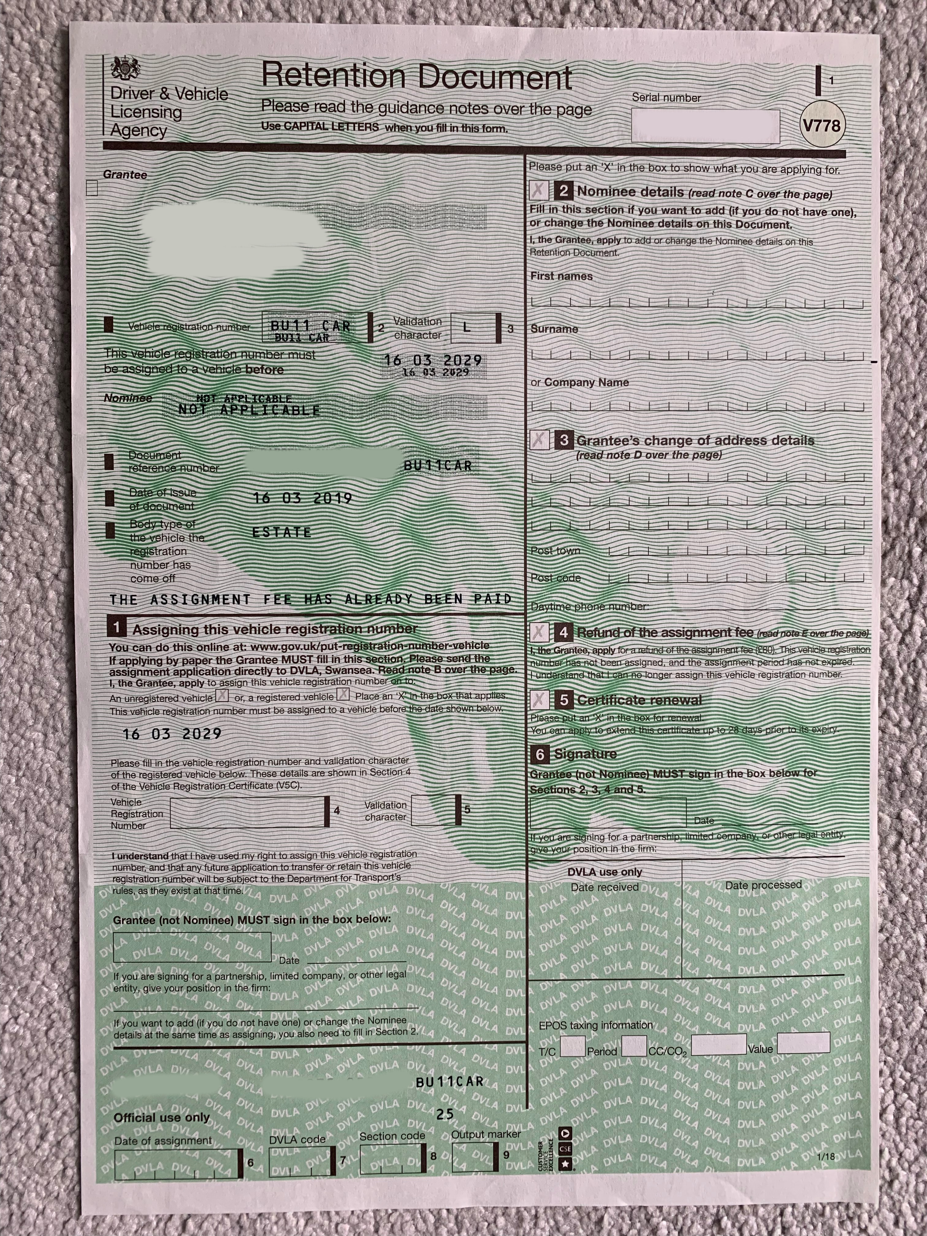 'BU11 CAR' - Number Plate for sale by auction in , United Kingdom