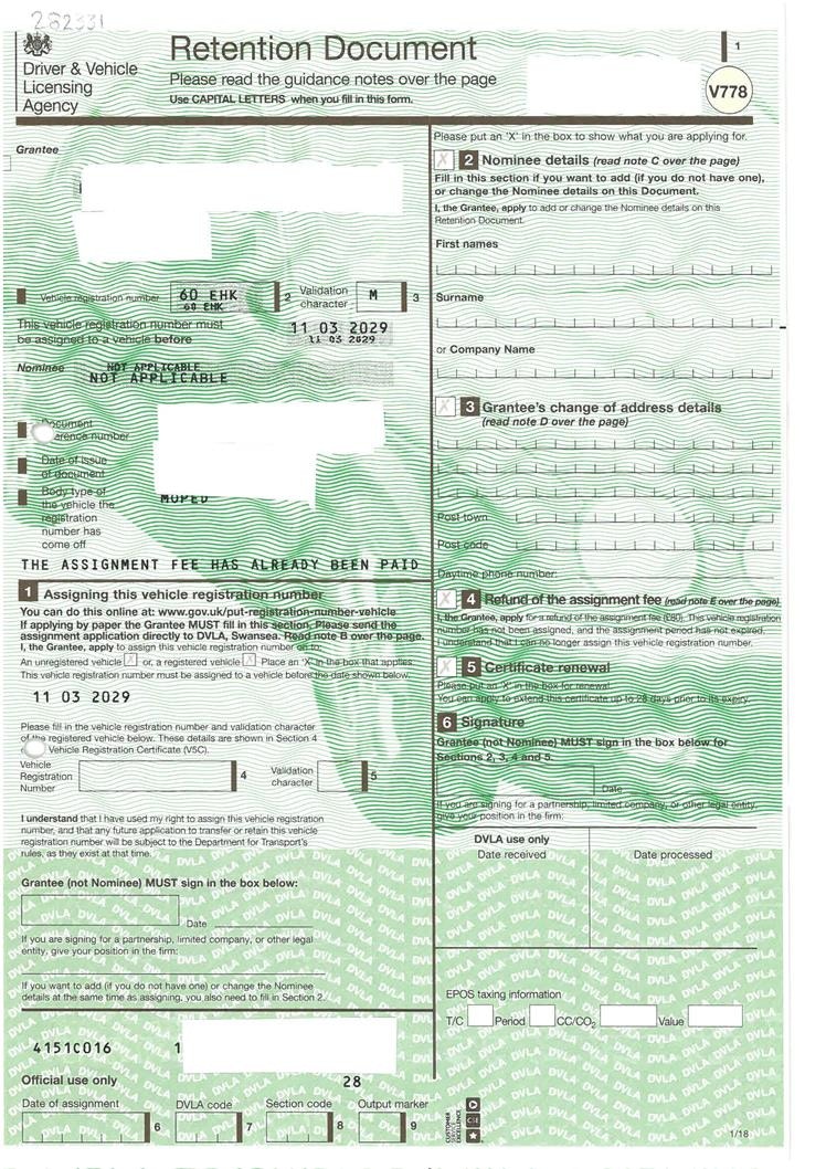 '60 EHK' - Number Plate for sale by auction in , United Kingdom