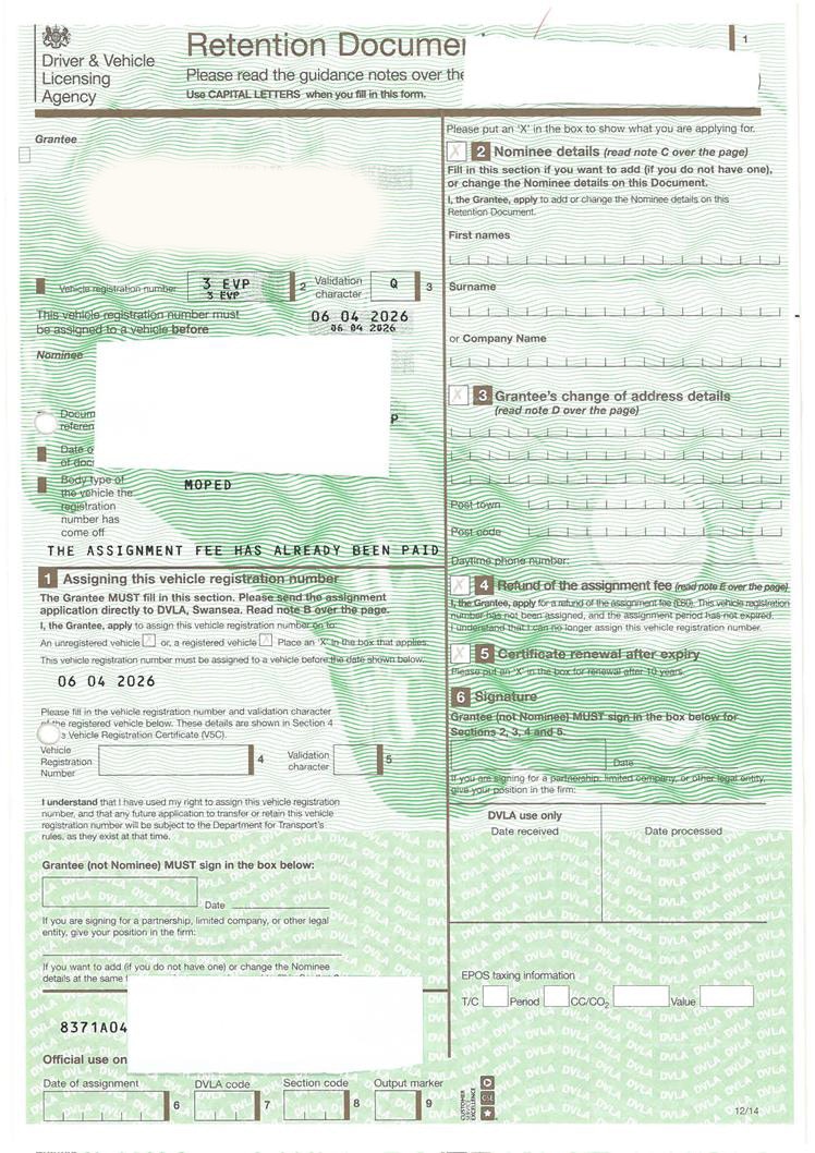 '3 EVP' - Number Plate for sale by auction in , United Kingdom